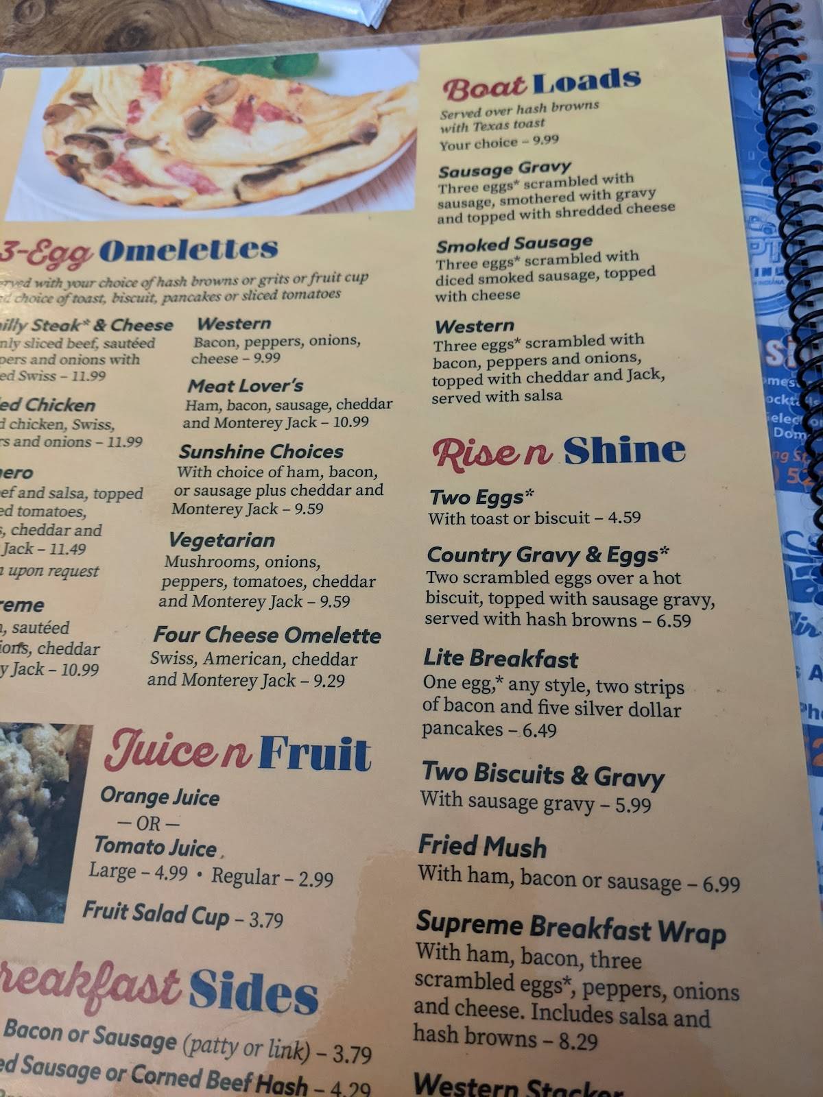Menu at Sunshine Café restaurant, Seymour