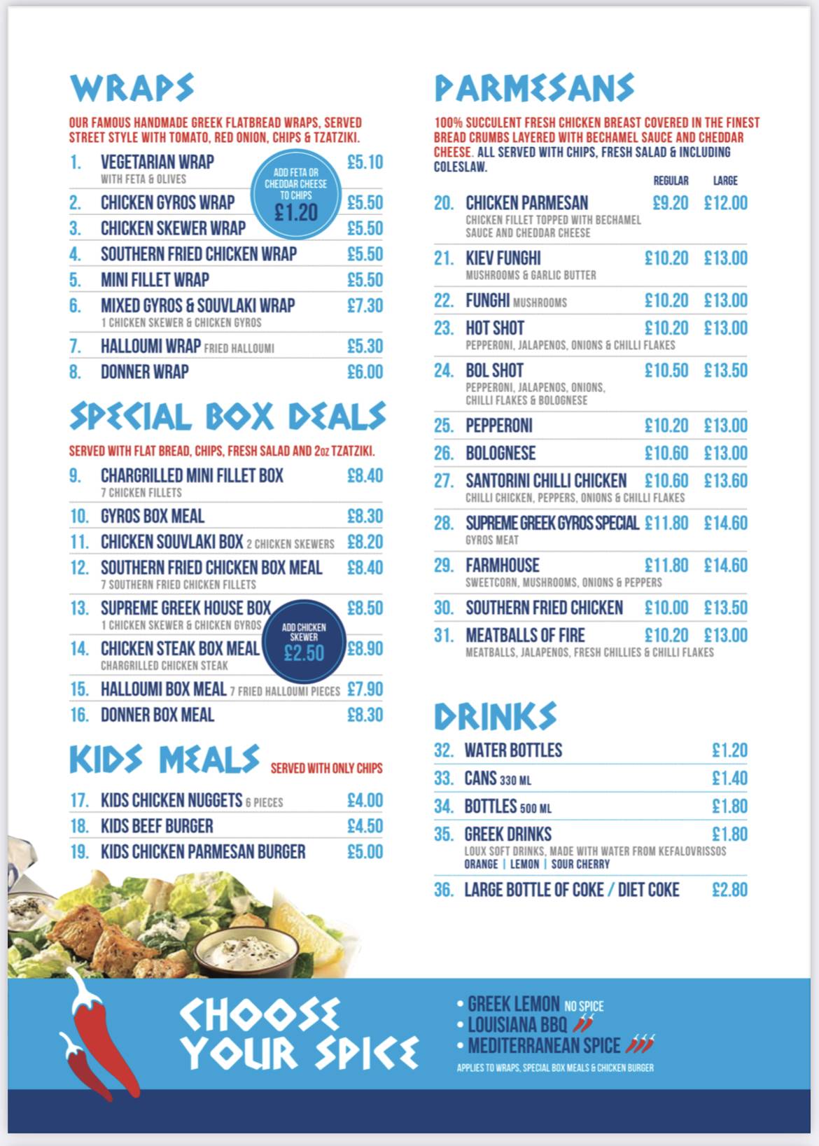 Menu at Supreme Greek restaurant, Middlesbrough
