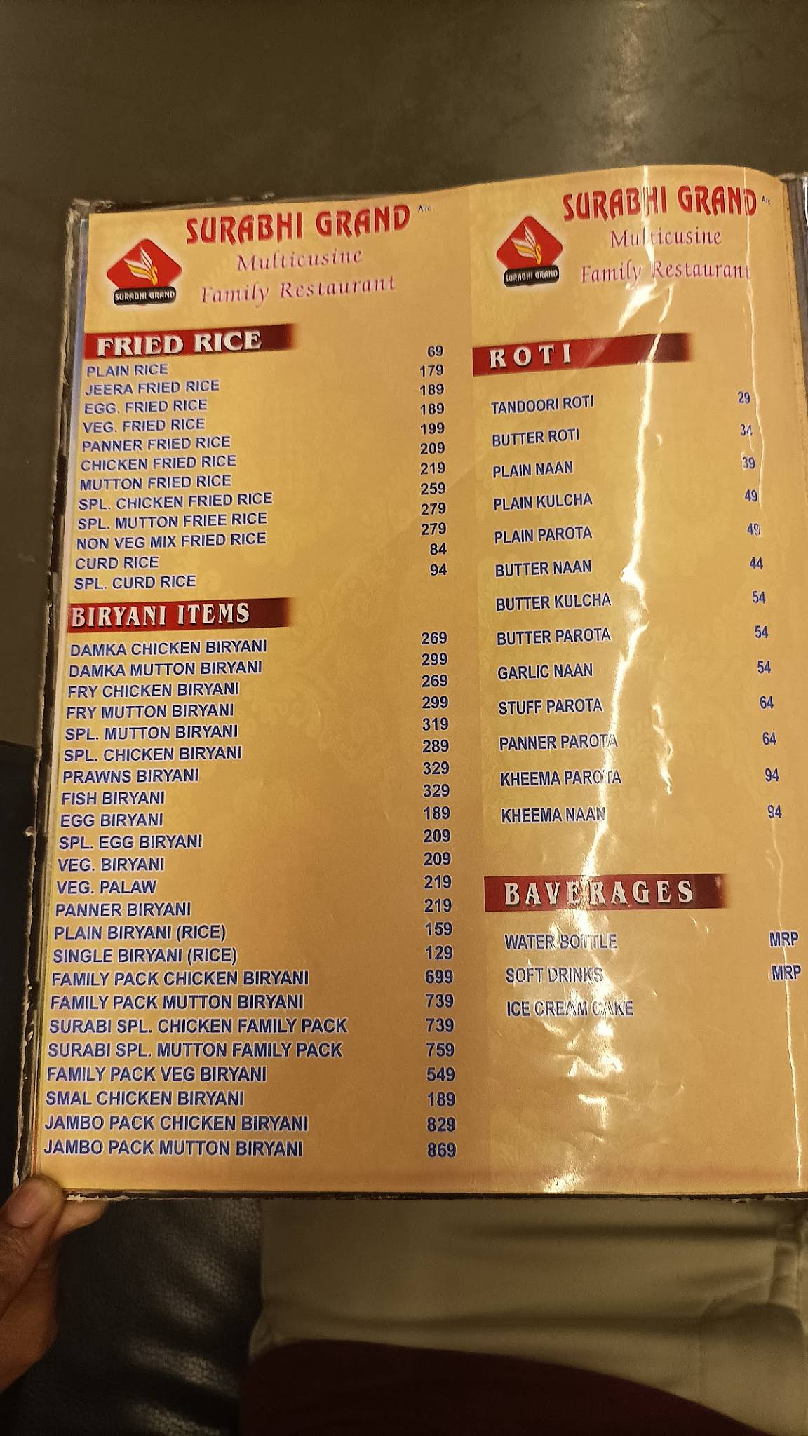 Menu at Surabhi Grand Multi Cuisine Restaurant, Mancherial