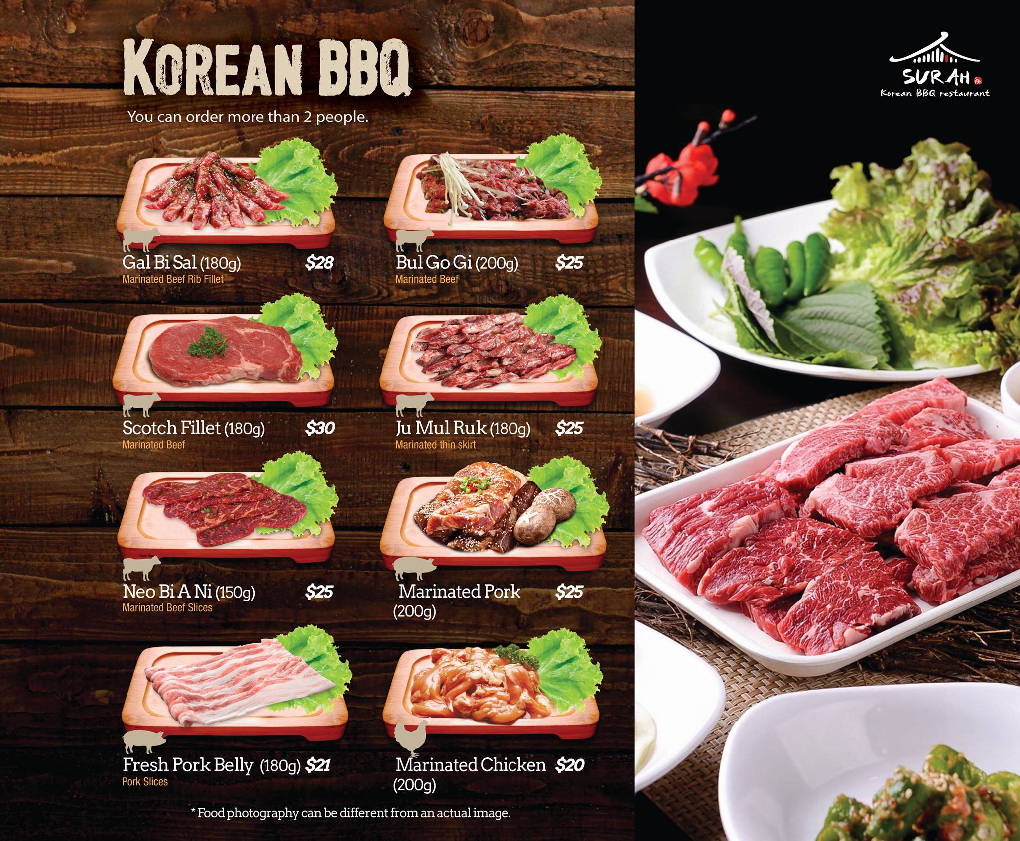 Menu at Surah Korean BBQ, Nowra