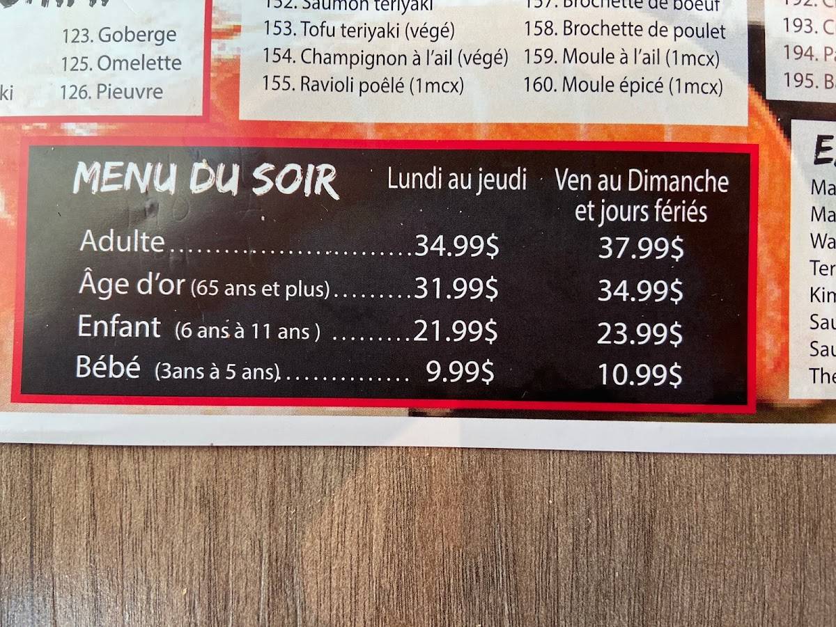 Menu au Sushi Kumi restaurant, Québec, 815 Bd Lebourgneuf