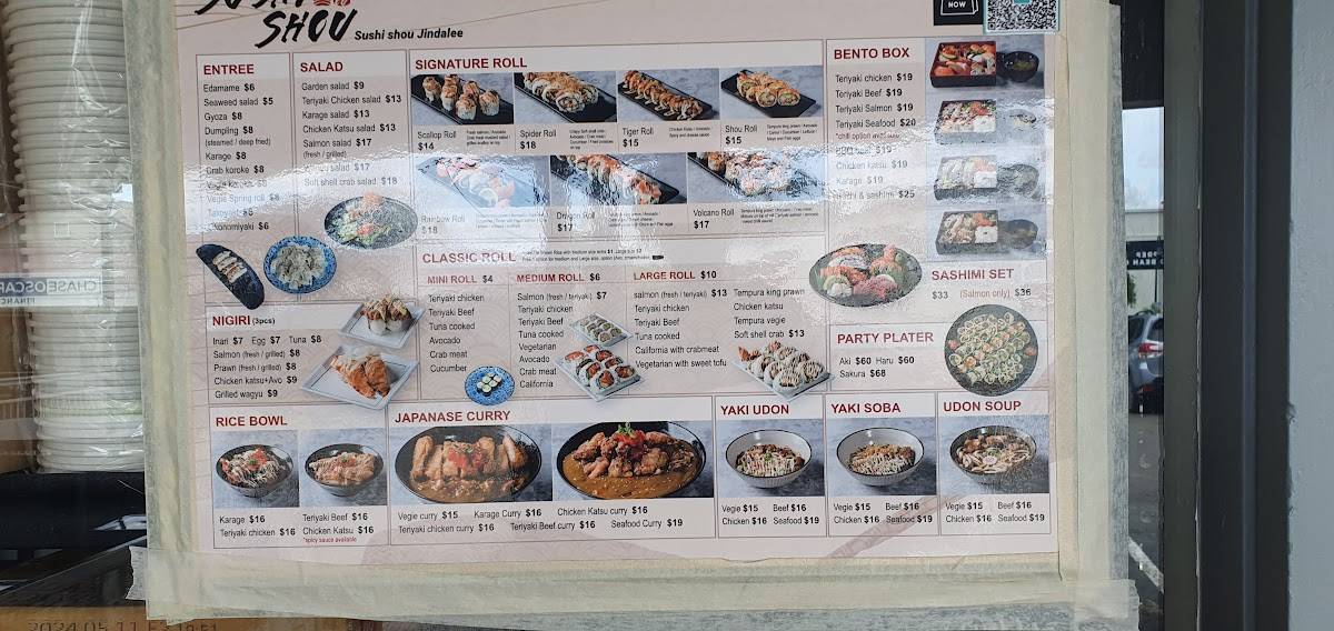 Menu at Sushi Shou Jindalee restaurant, Jindalee