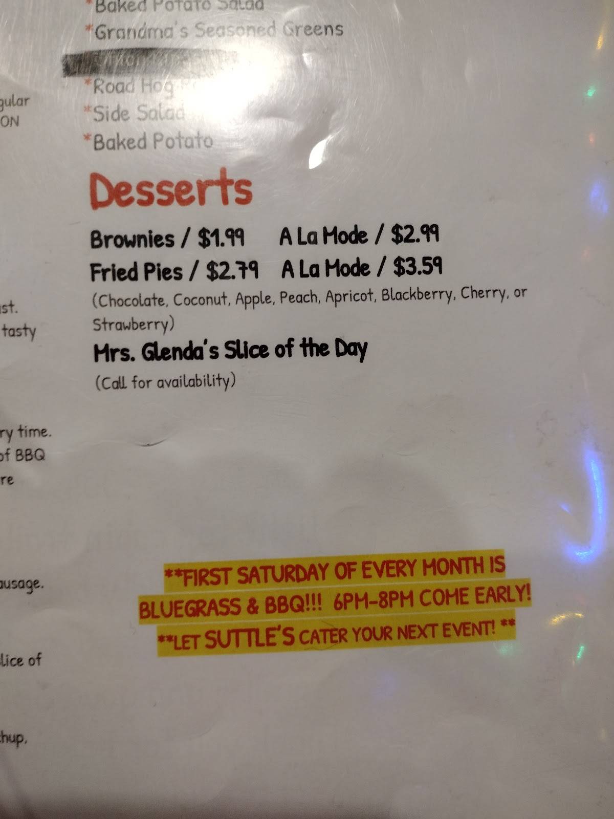 Menu at Suttle's Road Hog BBQ, Beebe