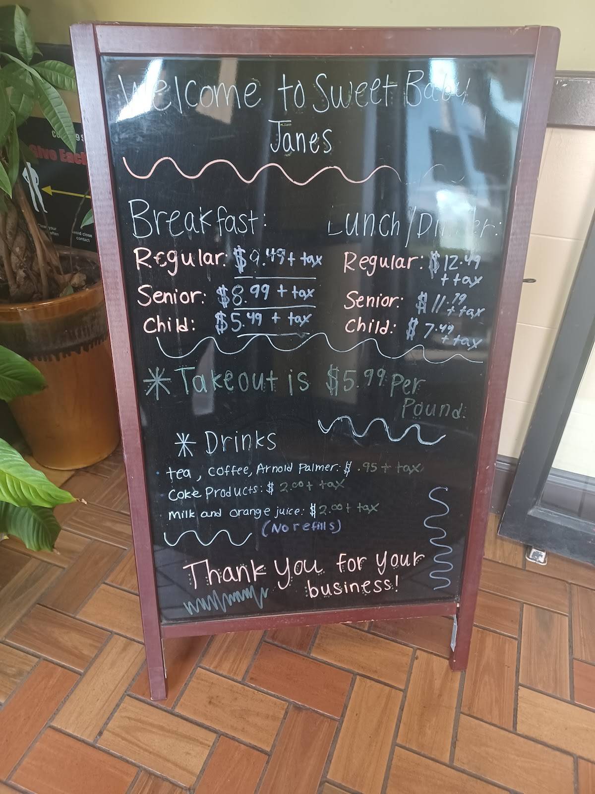 Menu at Sweet Baby Jane's restaurant, Lawrenceville