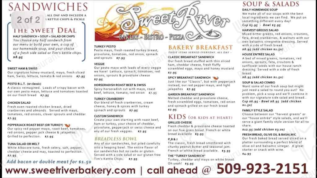 Menu at Sweet River Bakery, Pateros