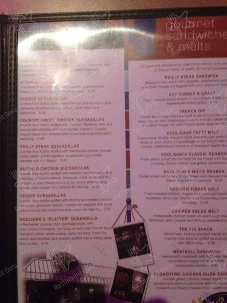 Menu at T.C. Hooligan's pub & bar, Rochester, 134 Greece Ridge Center Dr