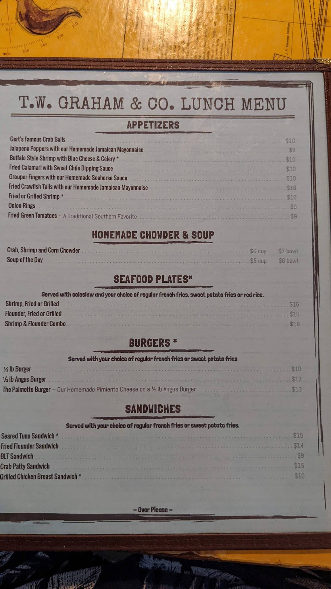 Menu at T W Graham & Co restaurant, McClellanville
