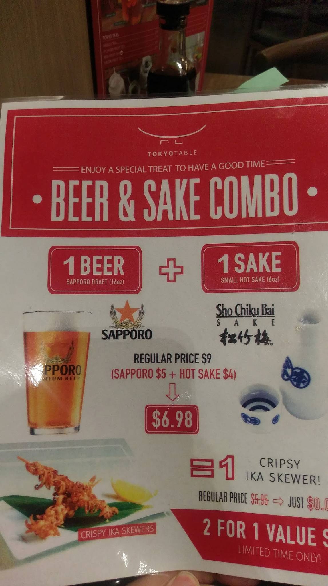 Menu at TOKYO TABLE restaurant, Alhambra