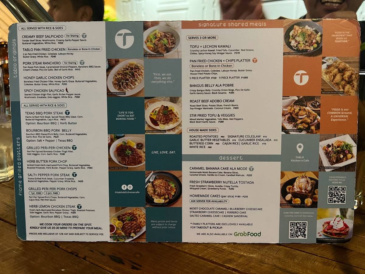 Carta de Tablo Kitchen x Cafe Timog QC, Ciudad Quezon