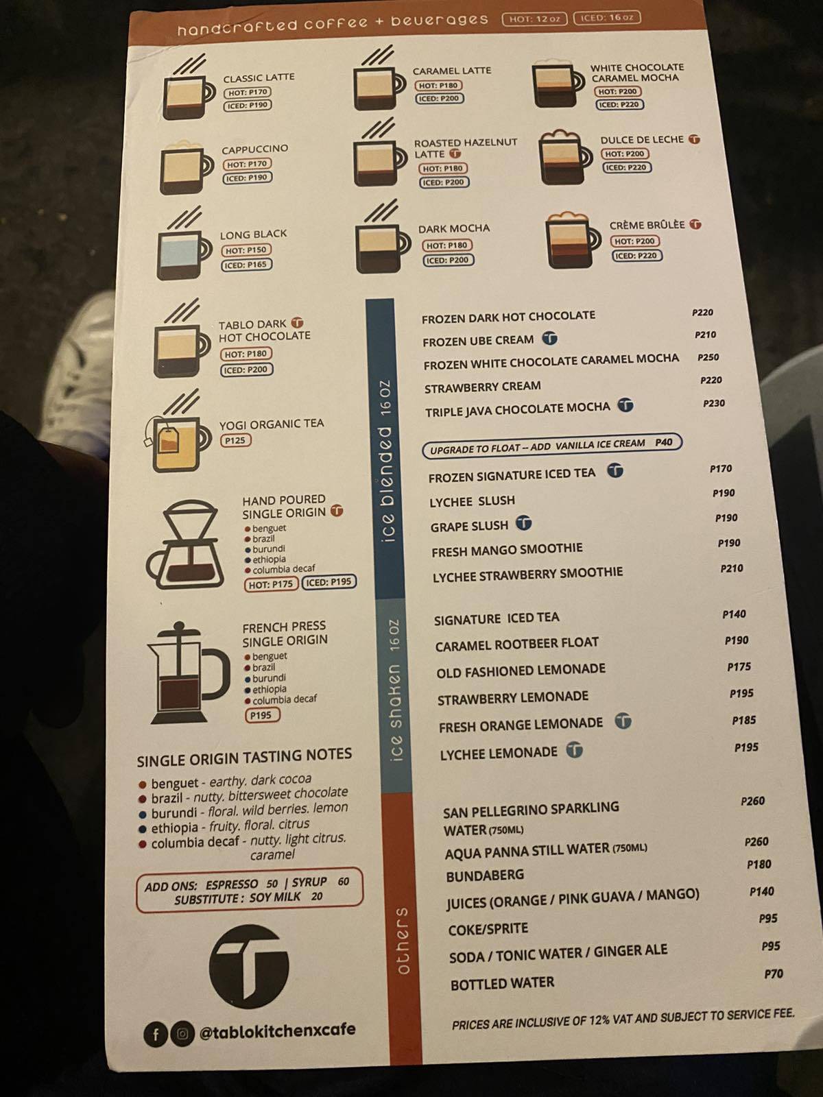 Carta de Tablo Kitchen x Cafe Timog QC, Ciudad Quezon
