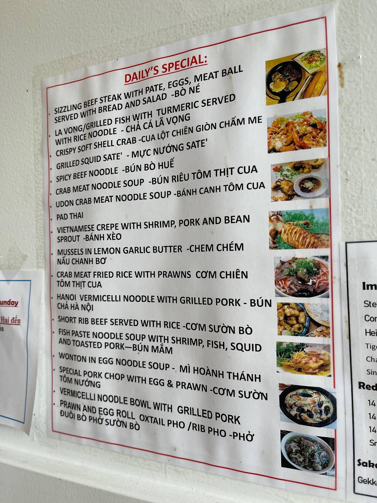 Menu at VK Viet Kitchen restaurant, Tacoma