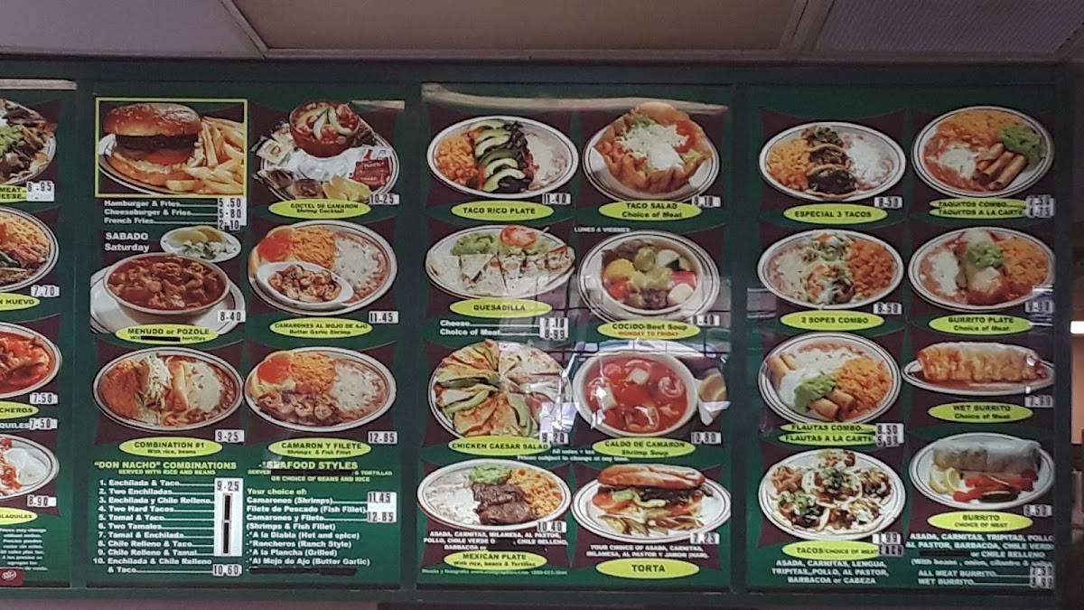 Menu at Tacos Don Nacho restaurant, Oklahoma City