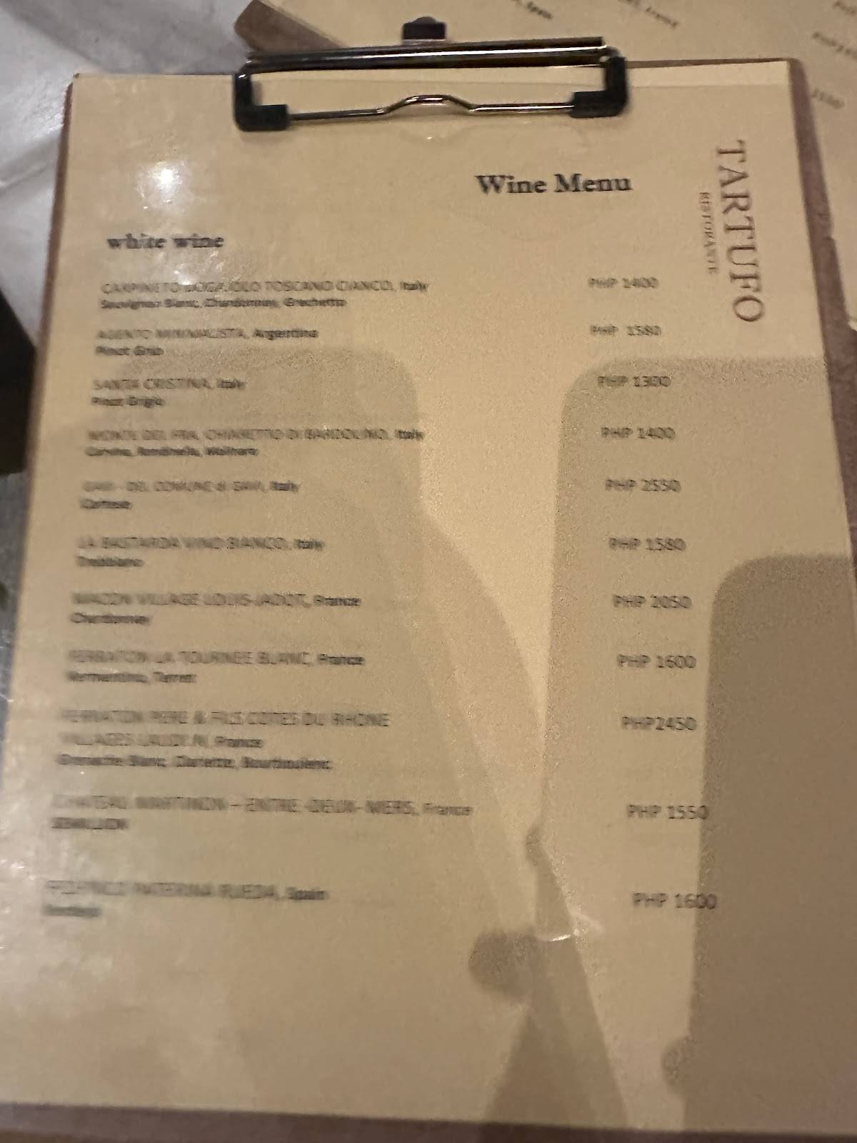 Menu at Tartufo Ristorante - BGC restaurant, Taguig
