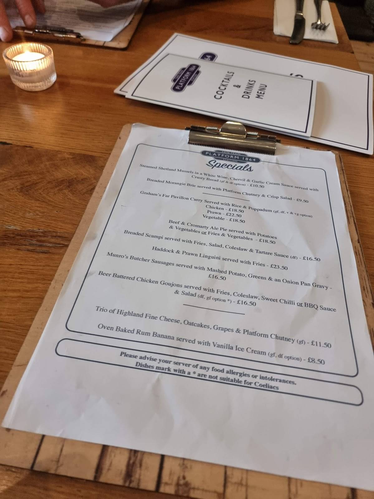 Menu at Platform 1864 pub & bar, Tain