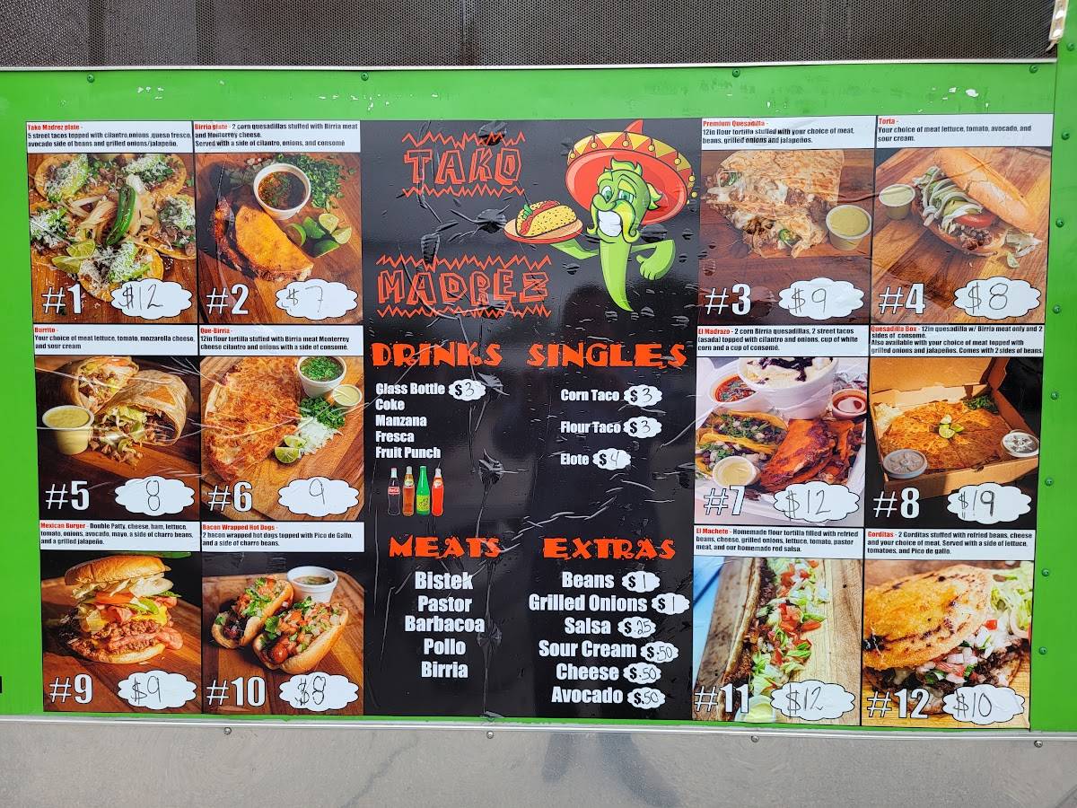 Menu at Tako Madrez restaurant, Lake Jackson