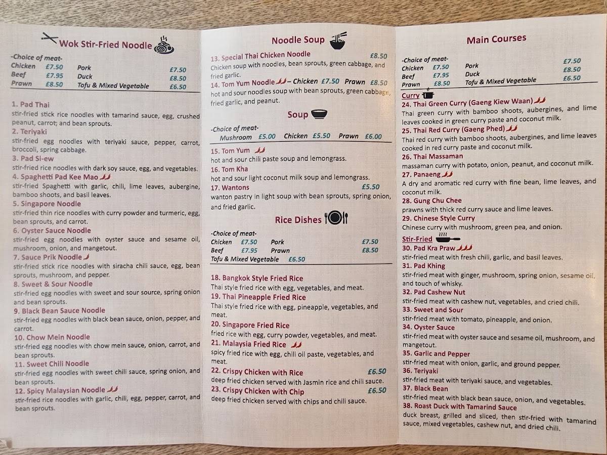 Menu at Tams Noodle Bar & Thai Food, Oswestry