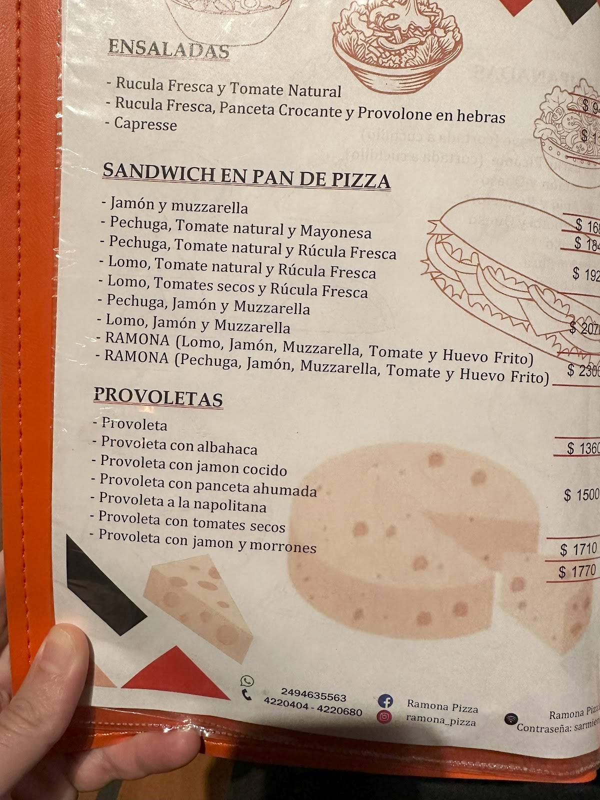 Carta del restaurante Ramona Pizza, Tandil