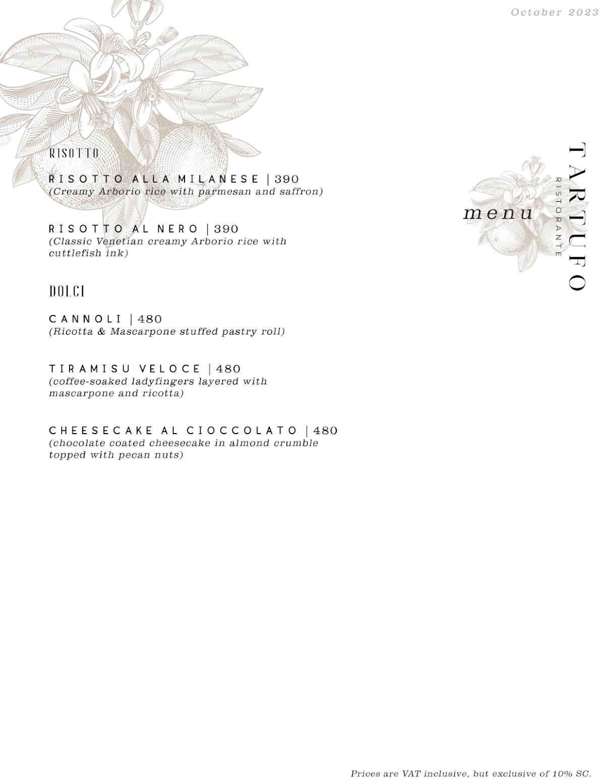 Menu at Tartufo Ristorante - BGC restaurant, Taguig