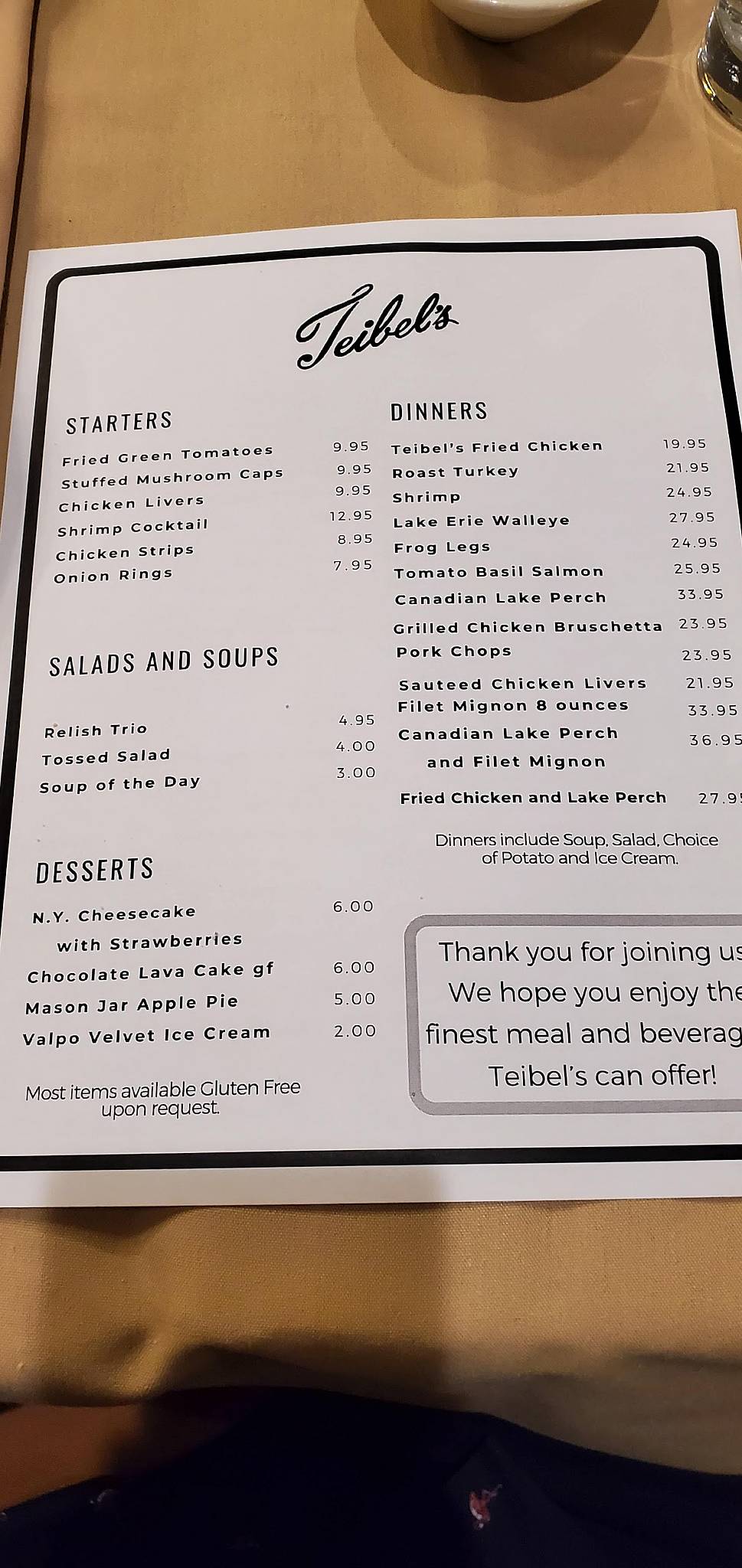 Menu at Teibel's Family Restaurant, Schererville