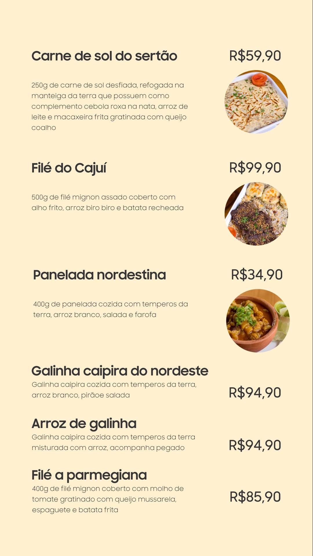 Menu em Restaurante Cajuí, Teresina