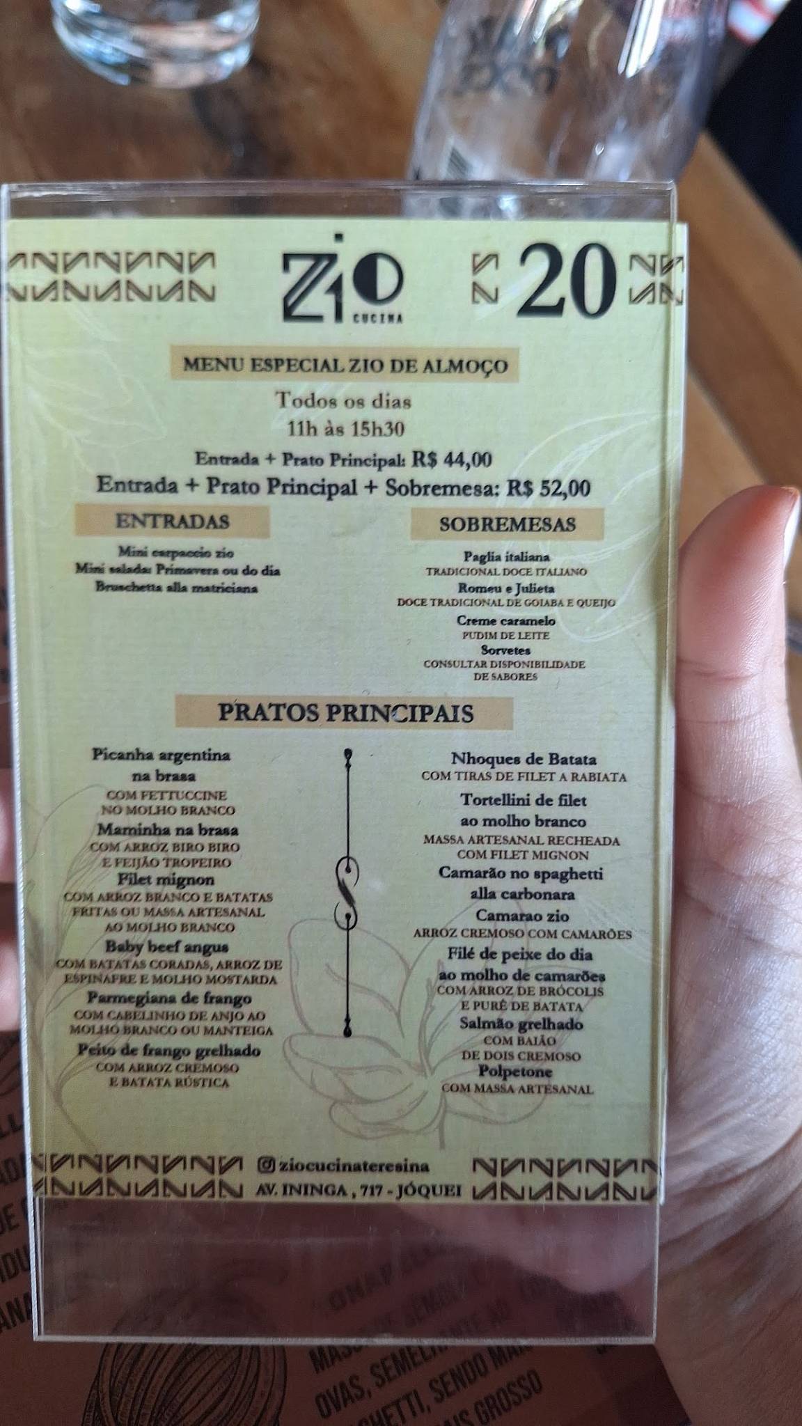 Menu em Zio Cucina restaurante, Teresina