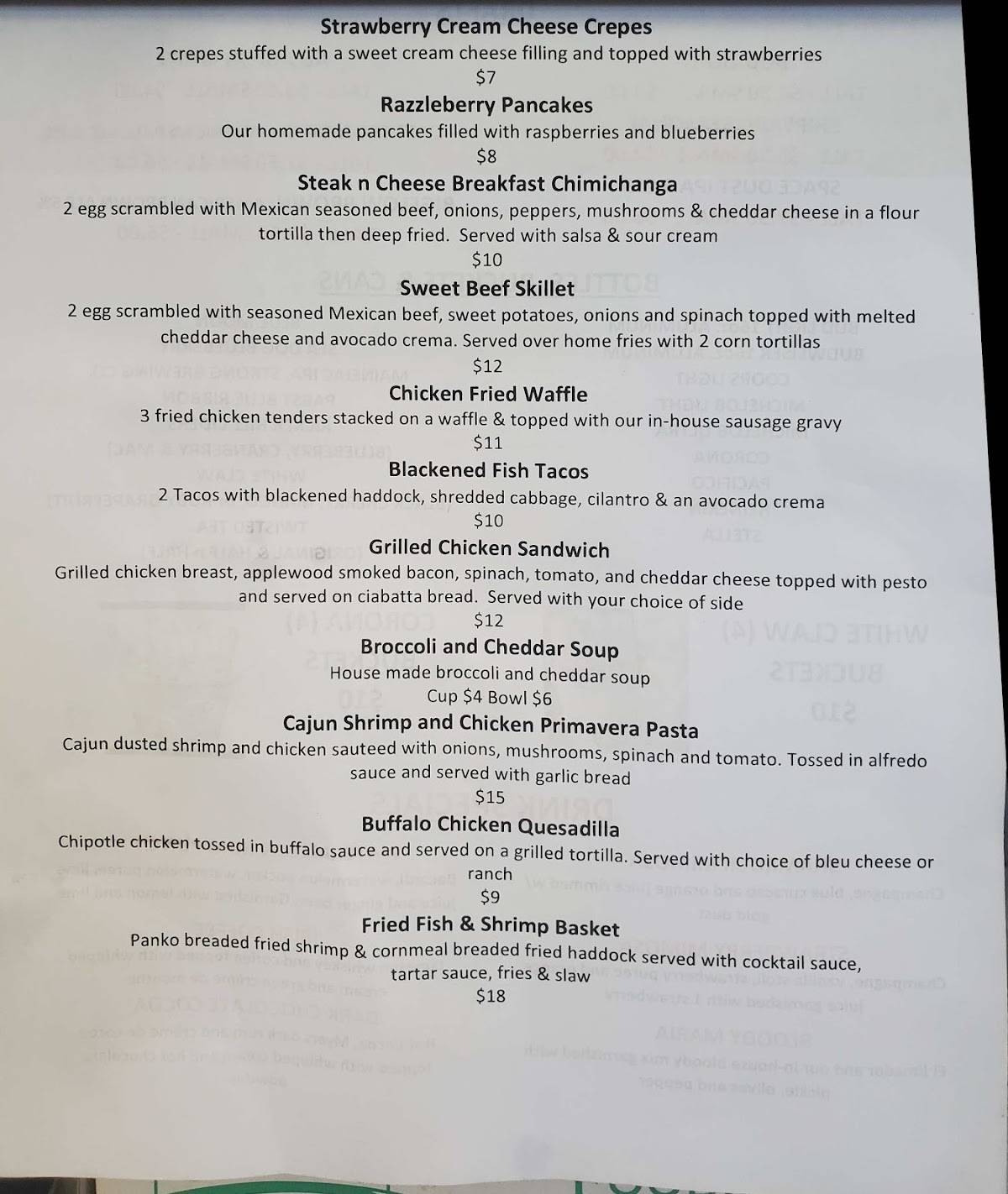 Menu at Terry & Maxine's desserts, Turner
