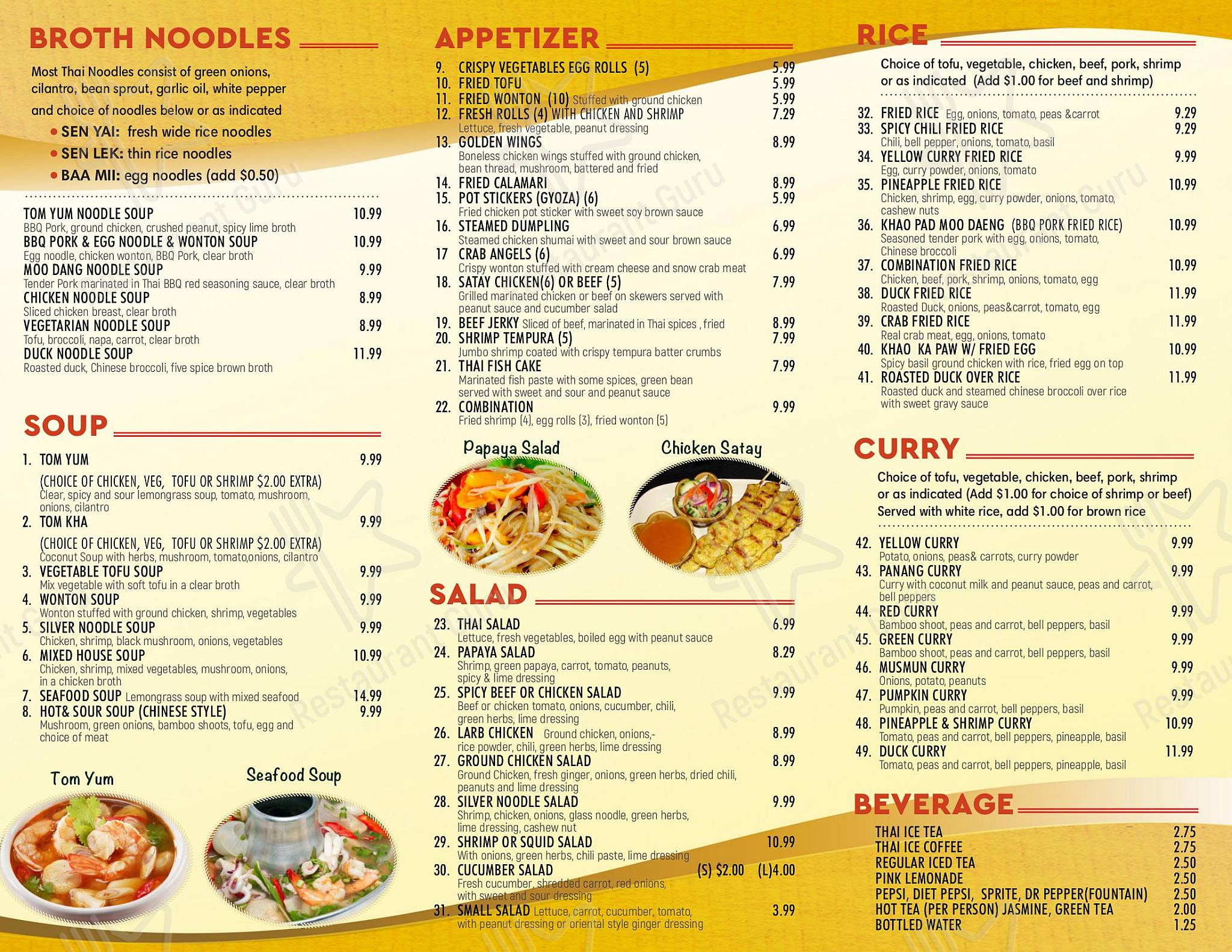 Menu at Thai Hachapi restaurant, Tehachapi