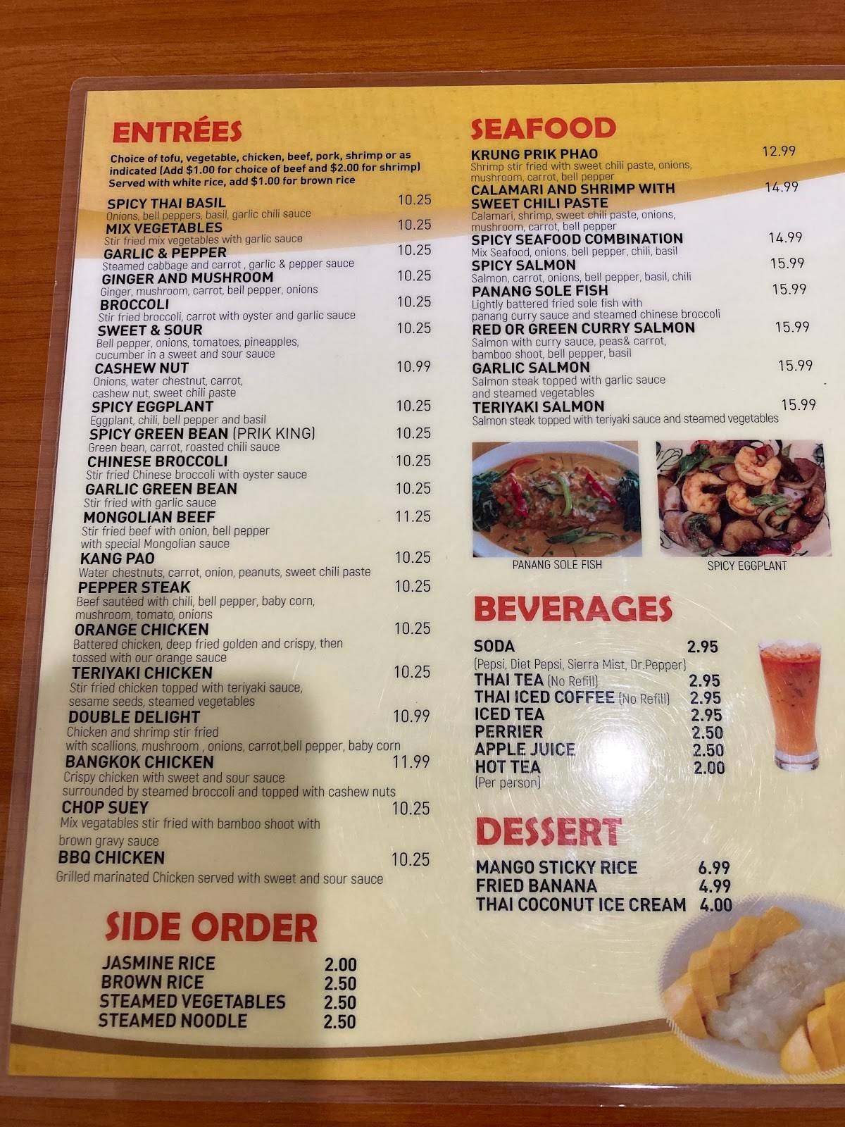 Menu at Thai Hachapi restaurant, Tehachapi