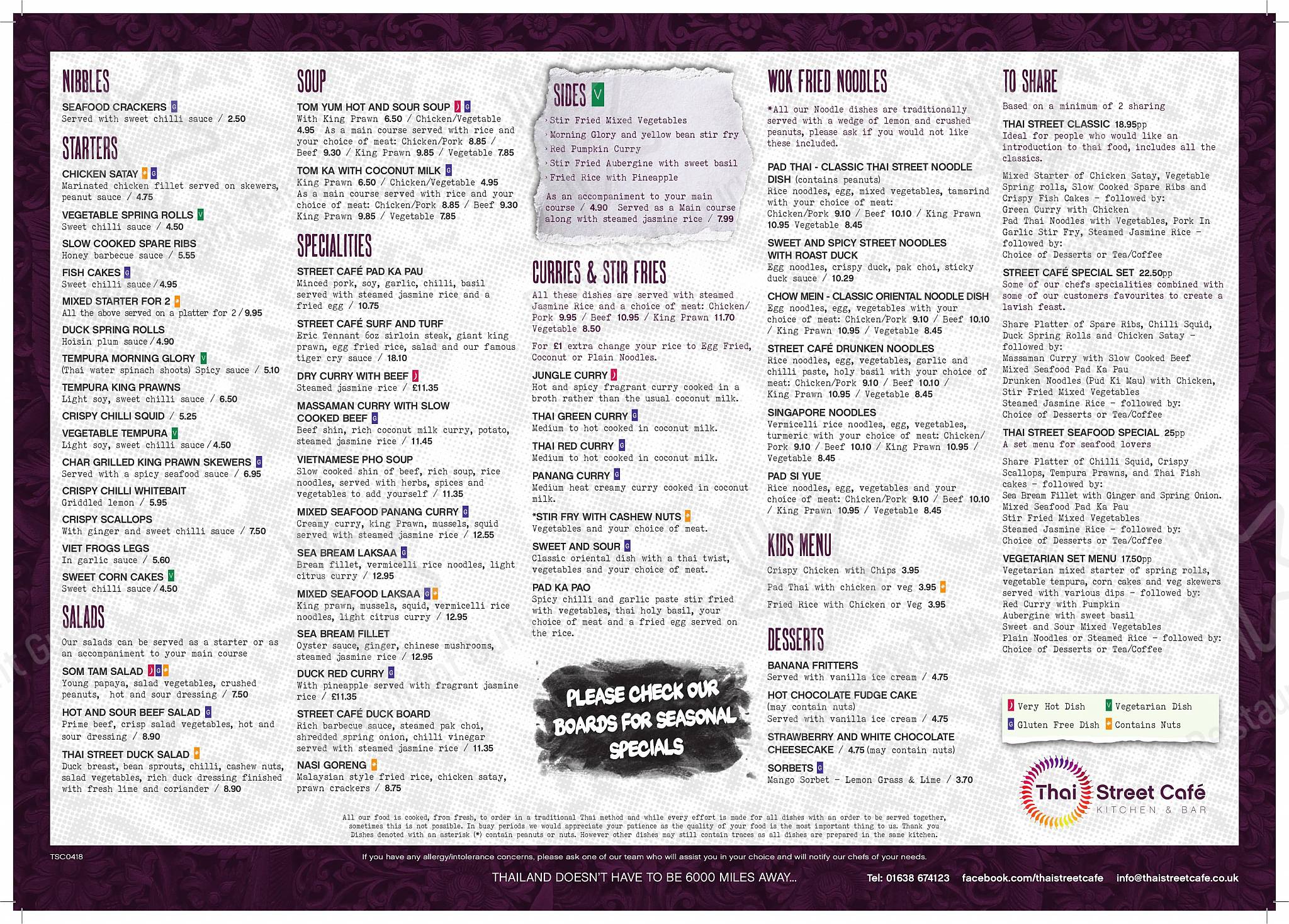 Menu at Thai Street Cafe, Newmarket