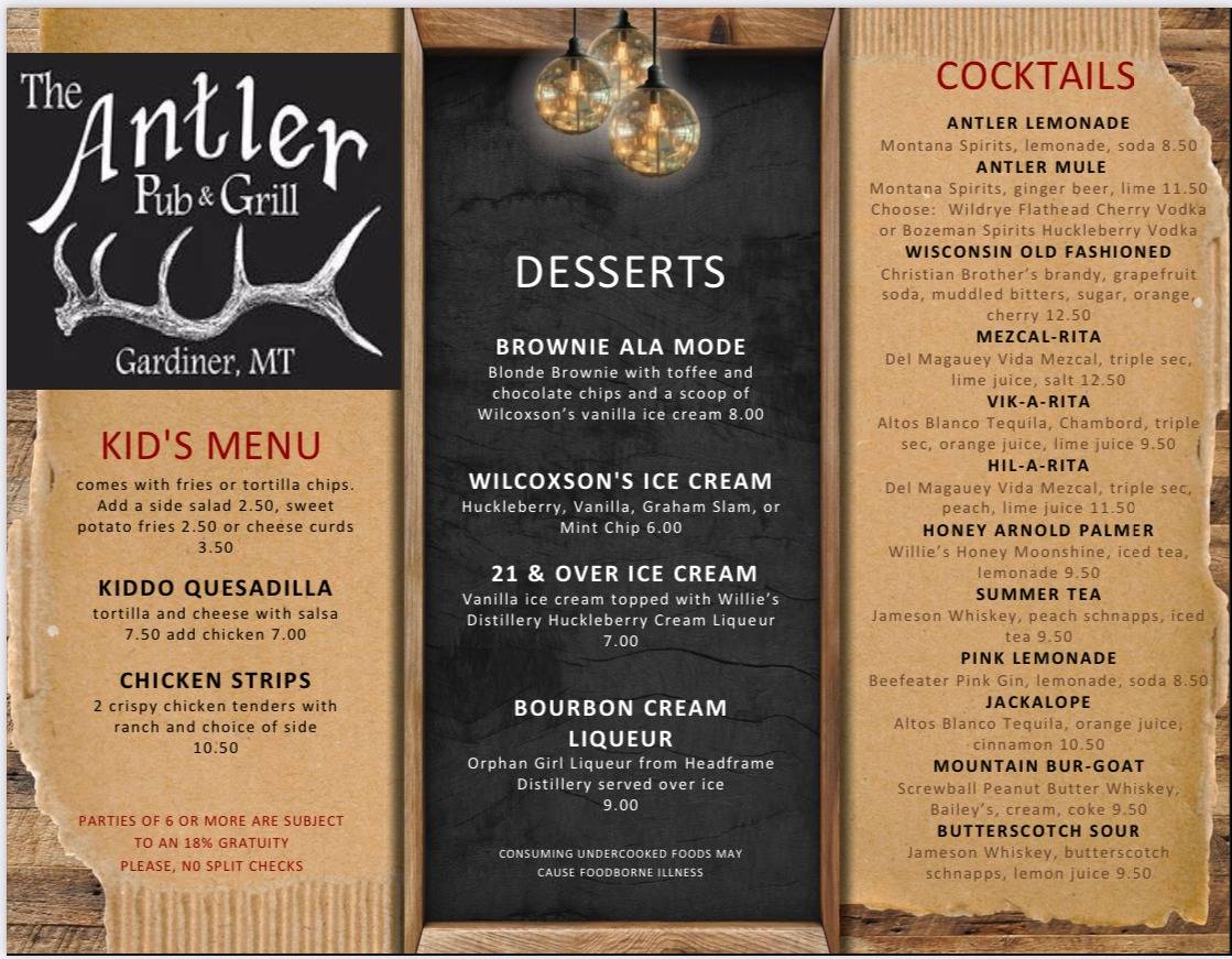 Menu at The Antler Pub & Grill, Gardiner