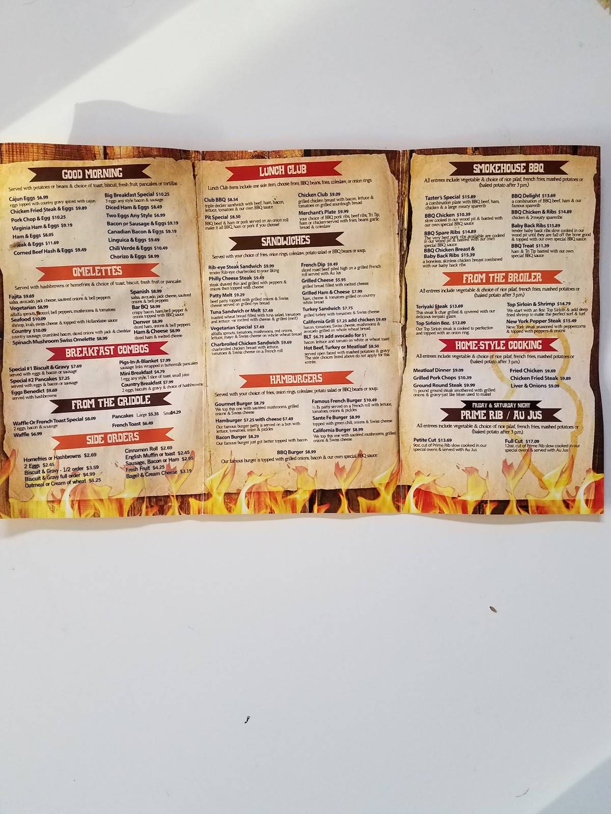 Menu at The Bar B-Q Pit, Merced