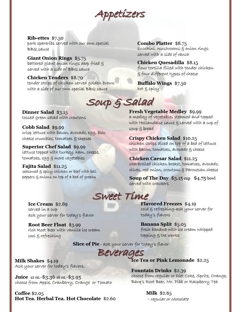 Menu at The Bar B-Q Pit, Merced
