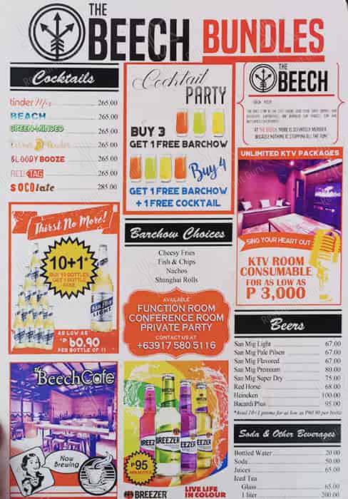 Menu at The Beech pub & bar, Quezon City