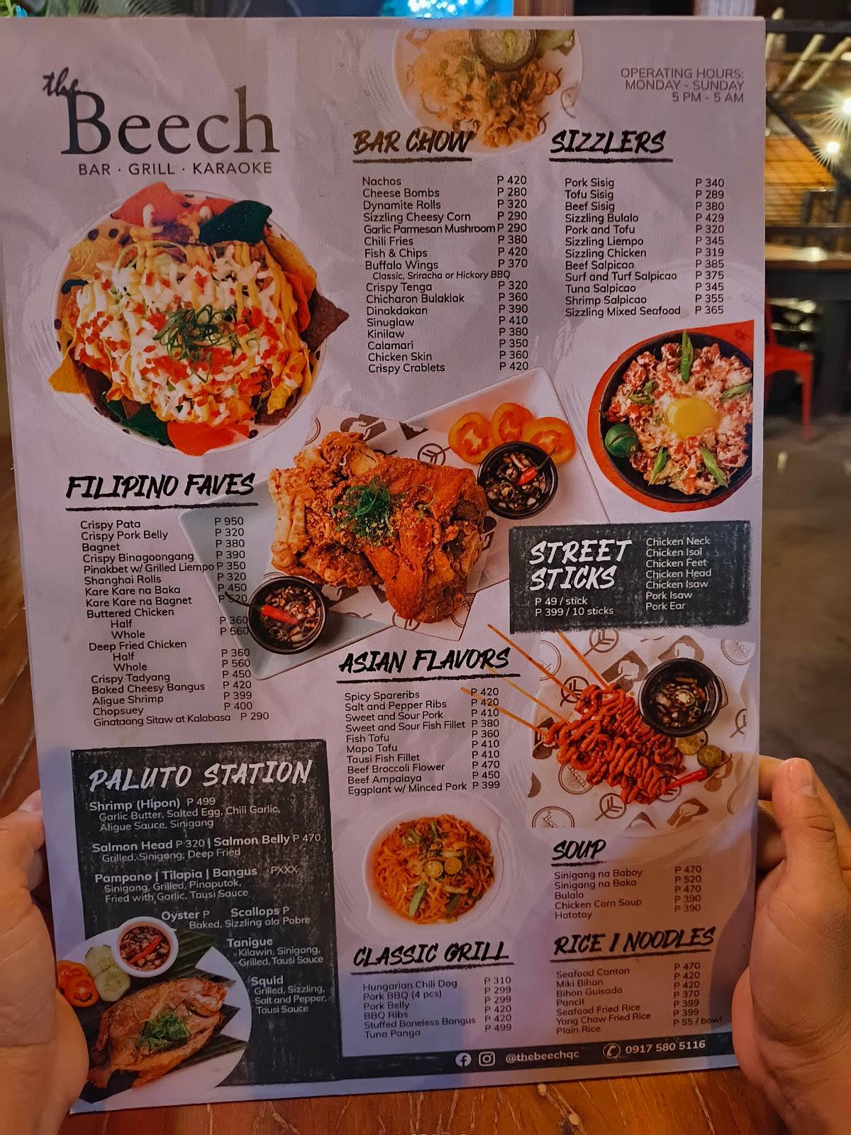 Menu at The Beech pub & bar, Quezon City