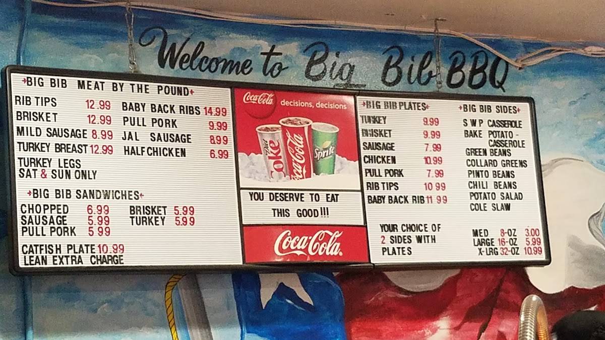 Menu at The Big Bib BBQ, San Antonio, 104 Lanark Dr