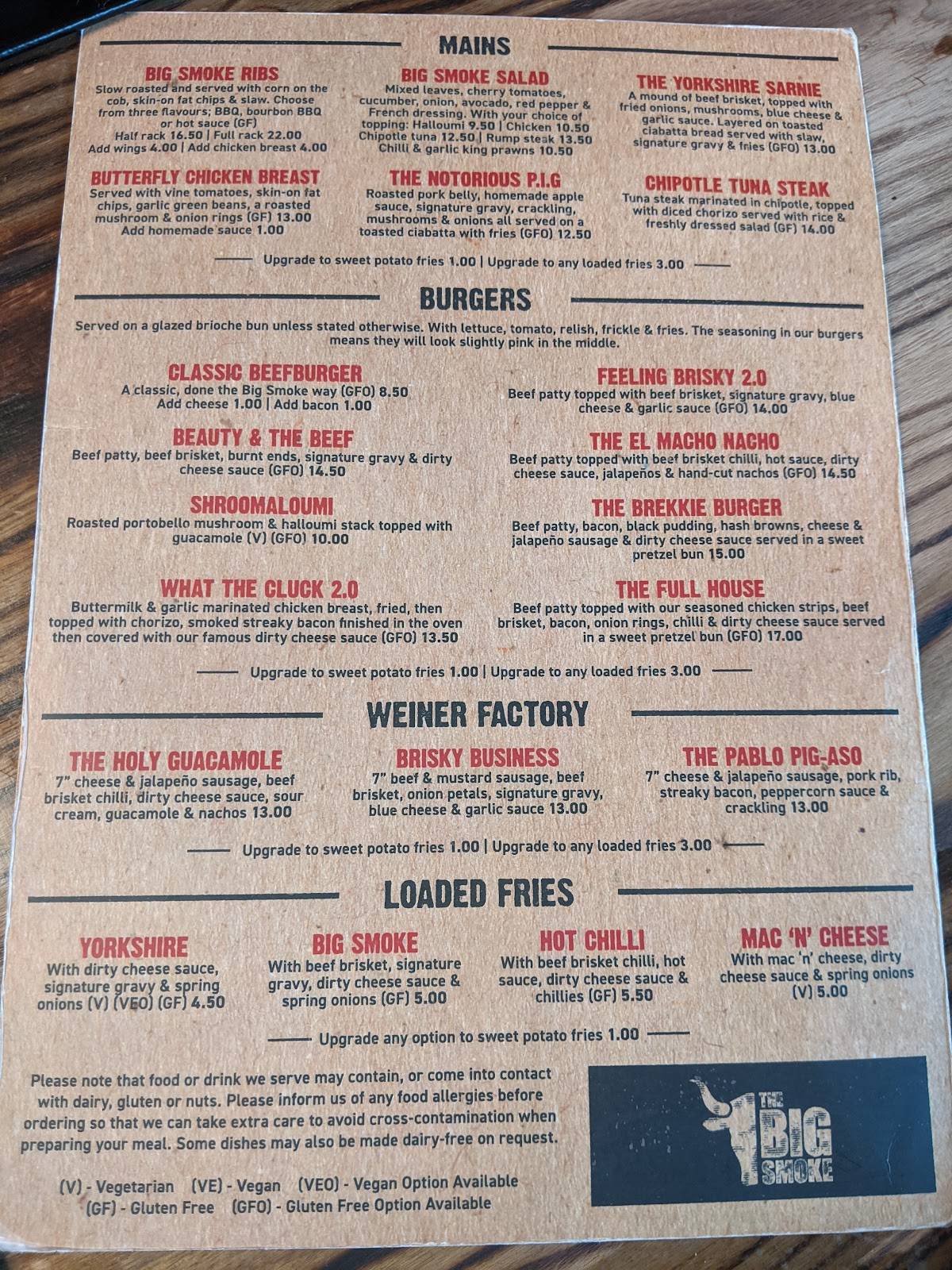 Menu at The Big Smoke - Rotherham restaurant, Rotherham