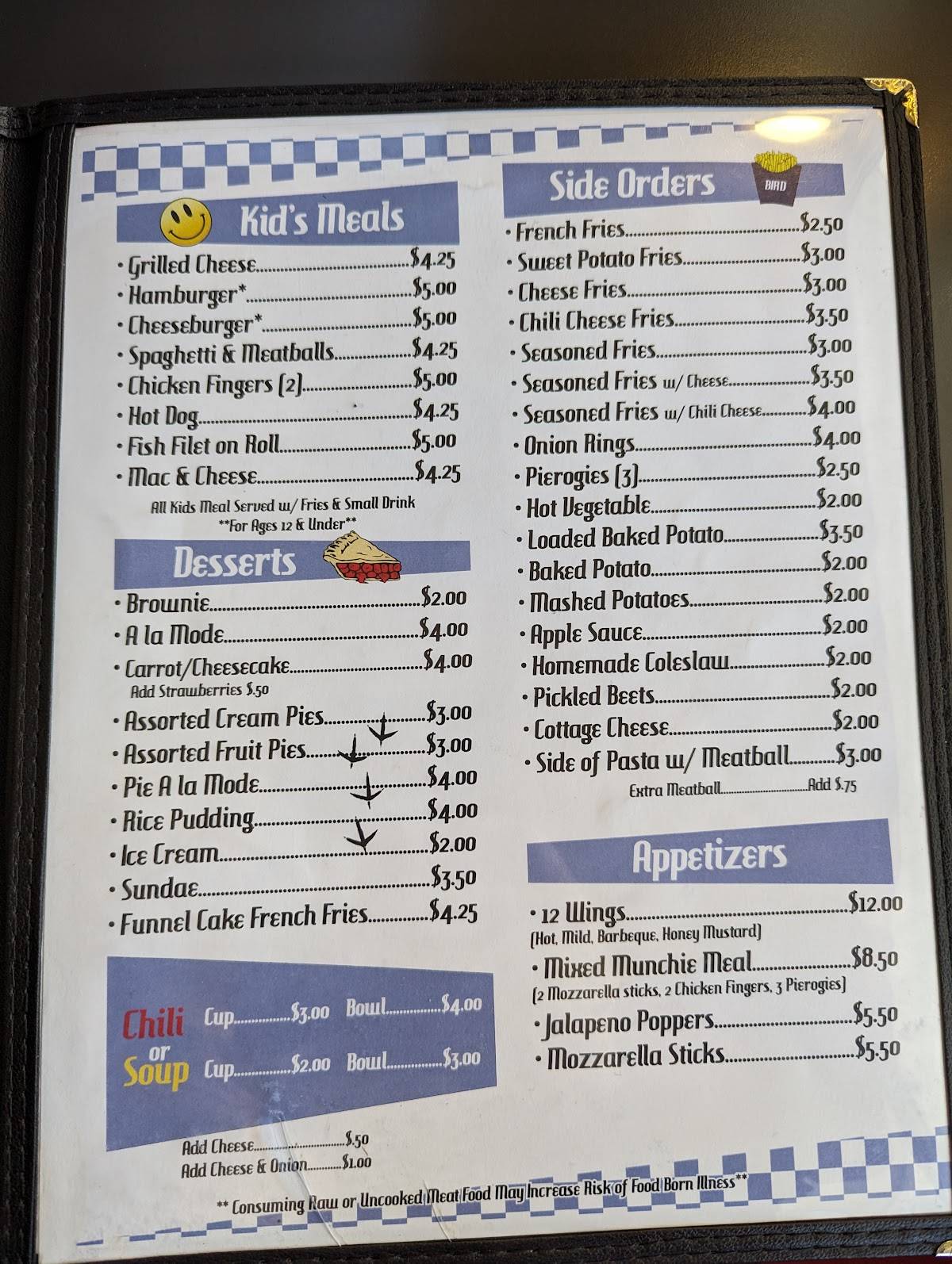 Menu at The Bluebird 2 Diner restaurant, Factoryville