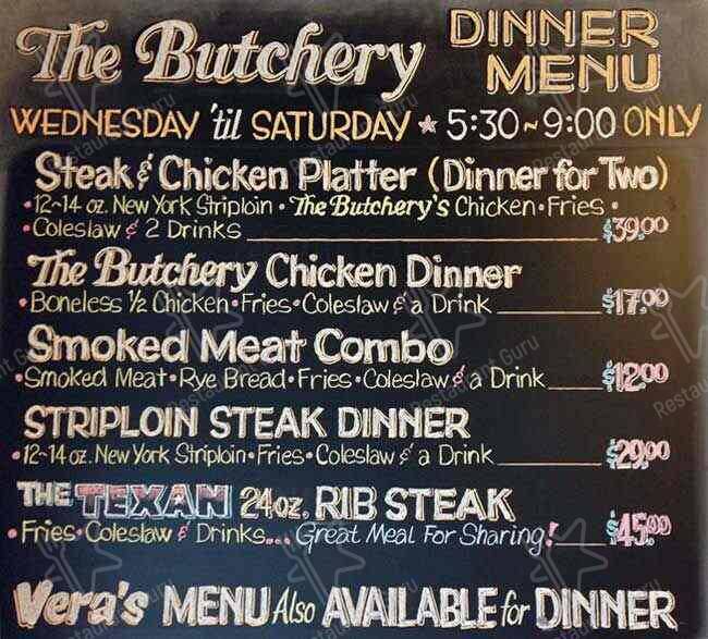 Menu at The Butchery, Ottawa, Robertson Road
