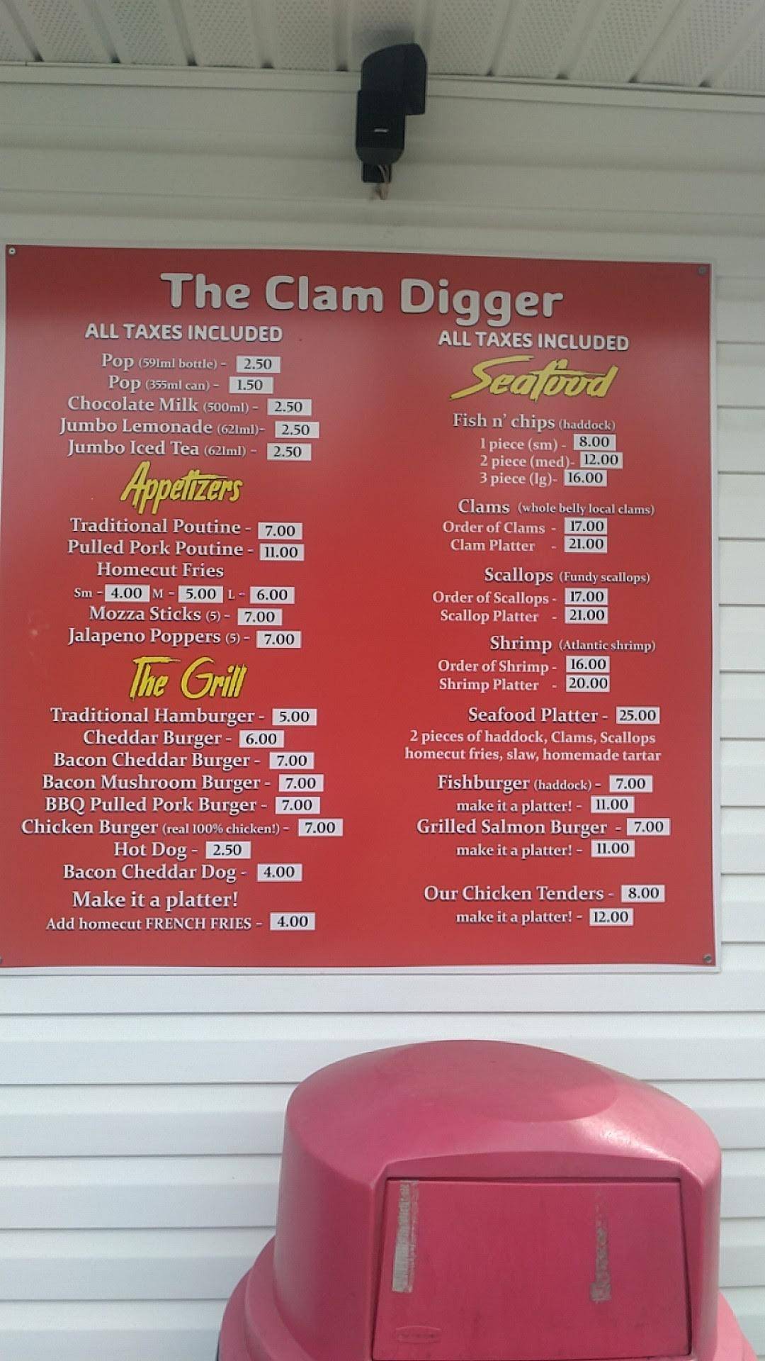 Menu at The Clam Digger restaurant, Chamcook, NB-127