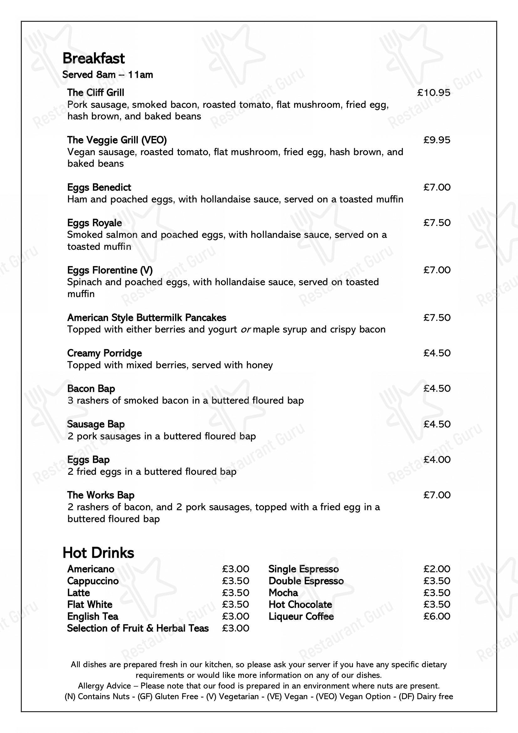 Menu at The Cliff Hotel pub & bar, Great Yarmouth