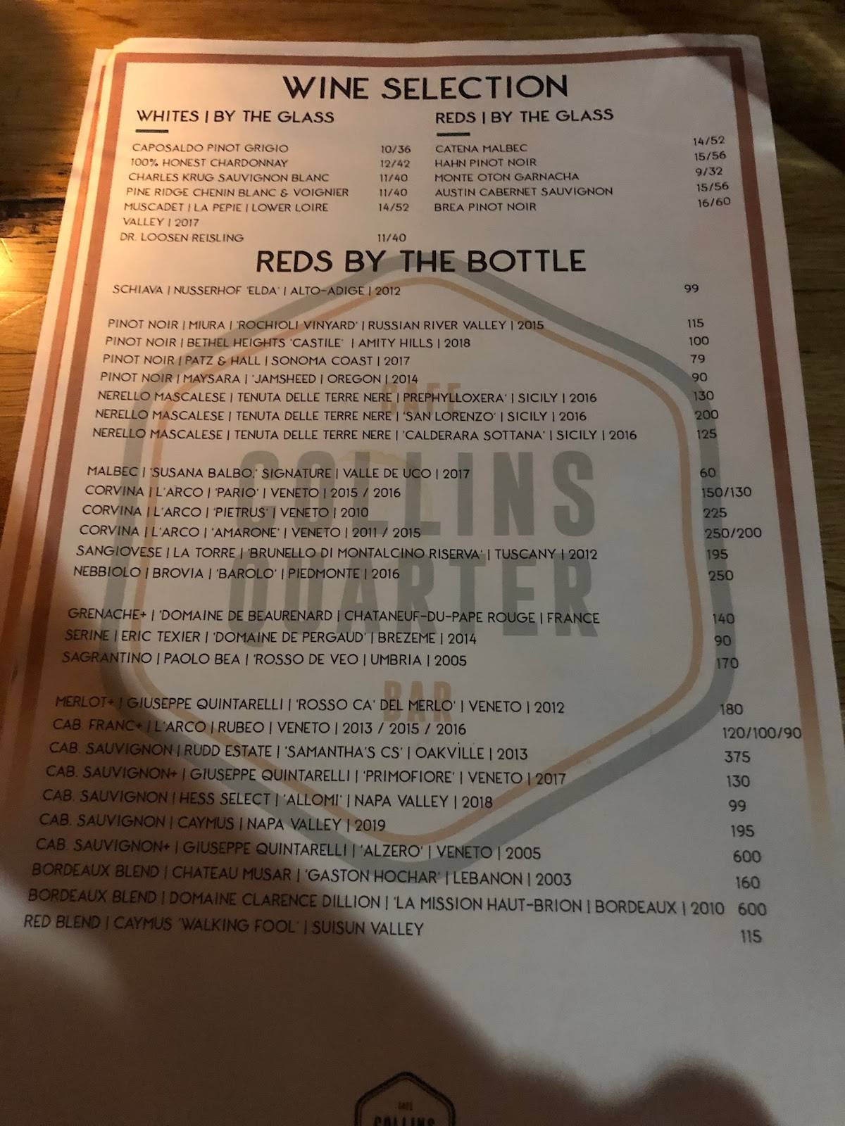 Menu at The Collins Quarter cafe, Savannah, 151 Bull St
