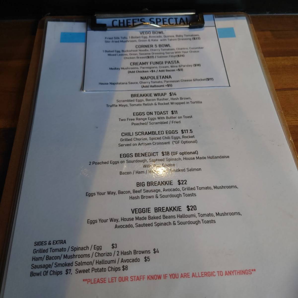 Menu at The Corner 5 Cafe, Asquith
