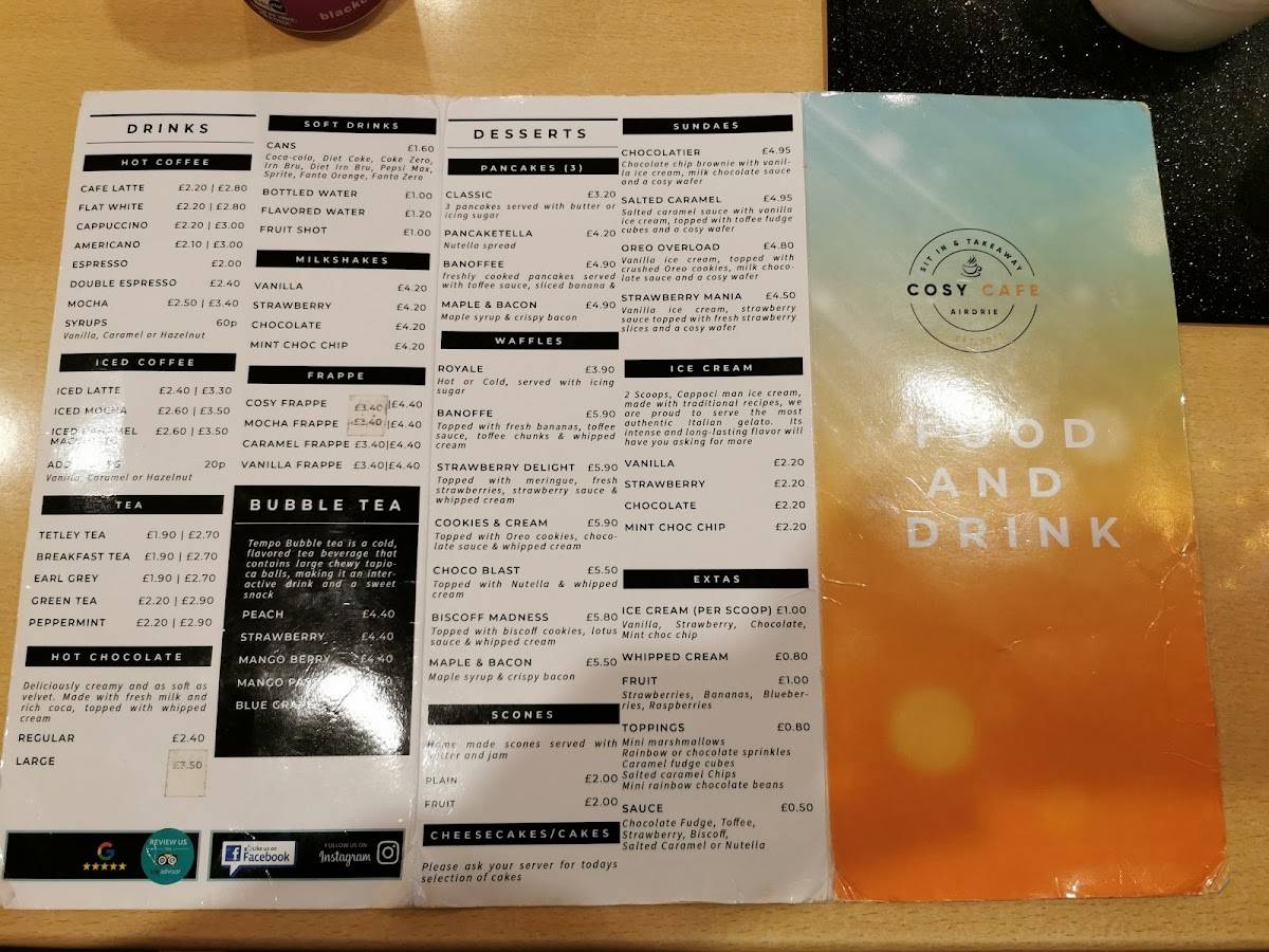Menu at The Cosy Cafe, Airdrie