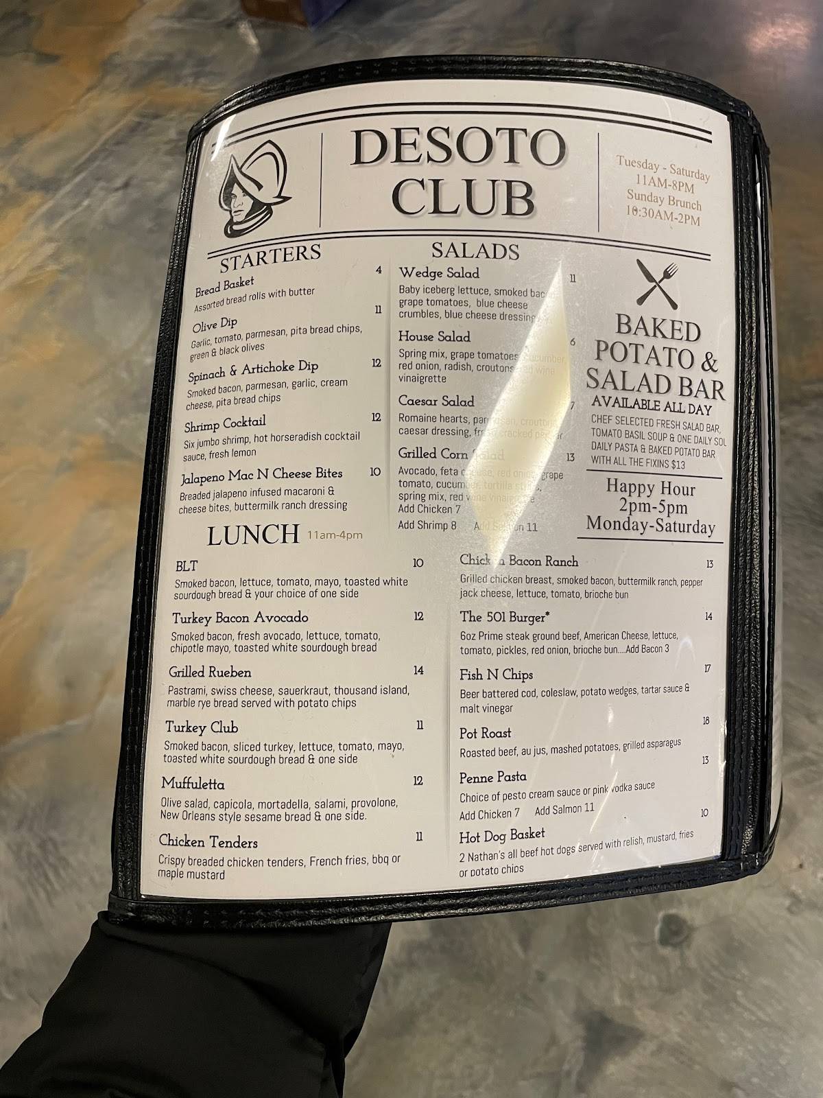 Menu at The DeSoto Club, Hot Springs Village