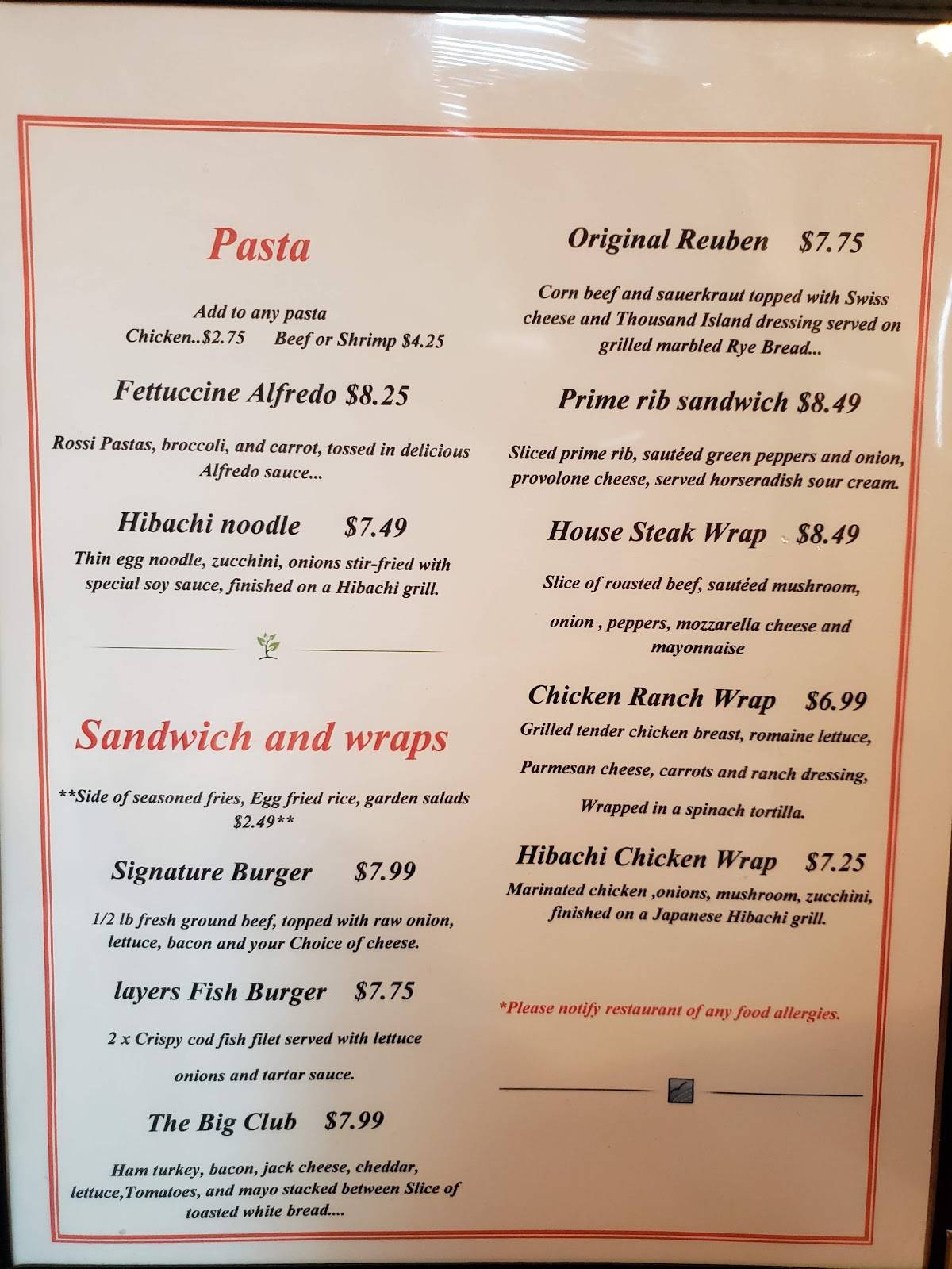 Menu at The Depot restaurant, Ironton