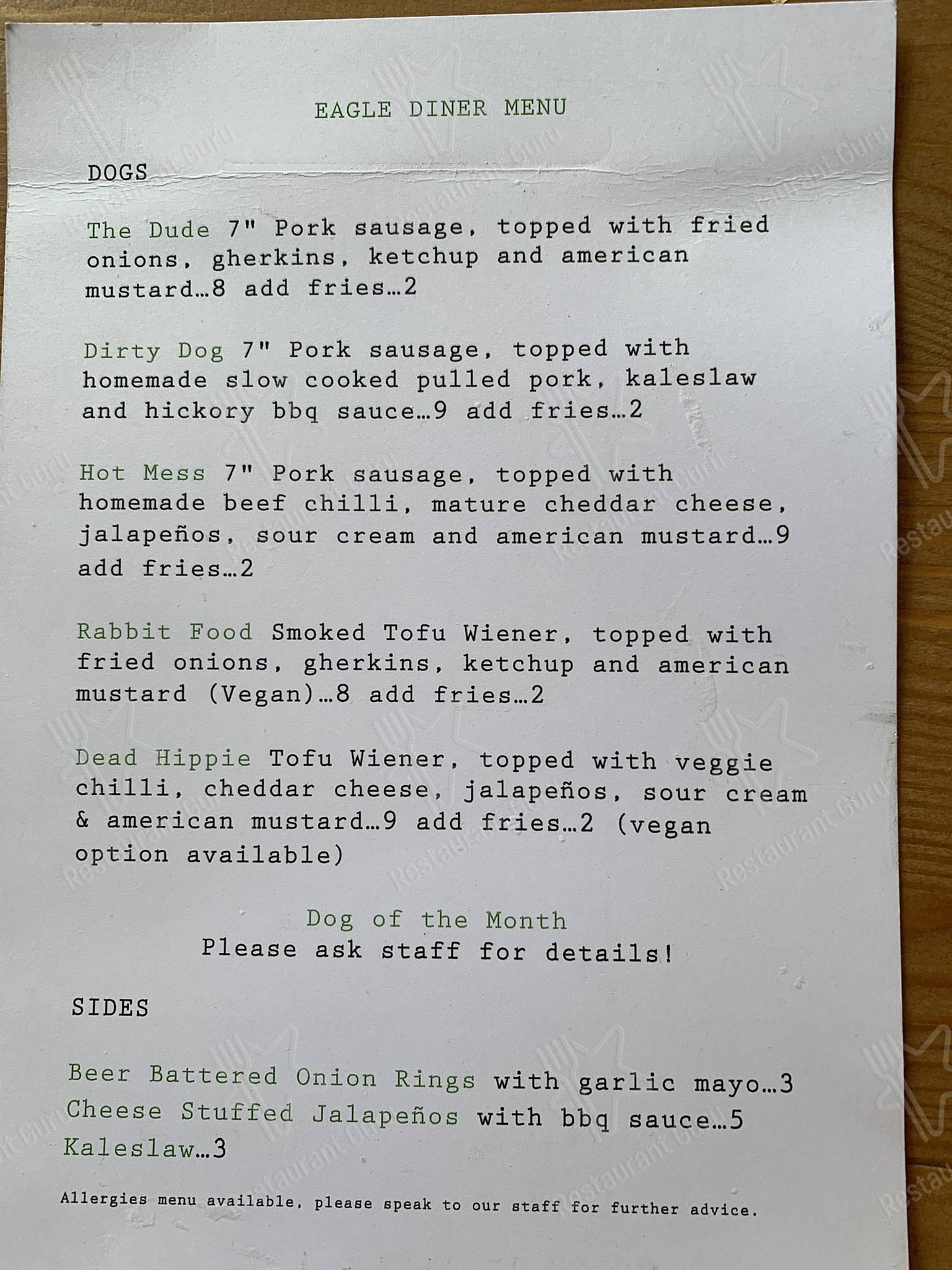 Menu at The Eagle pub & bar, Eastbourne