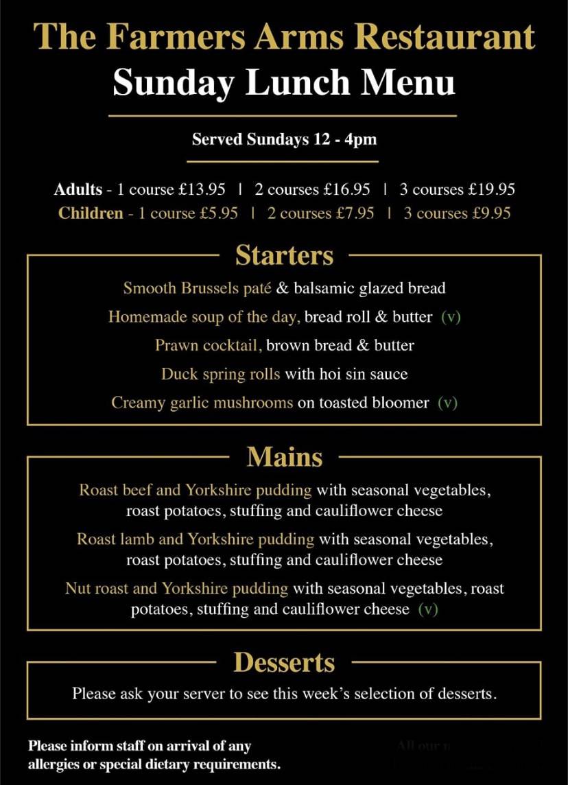 Menu at The Farmers Arms pub & bar, Ruthin