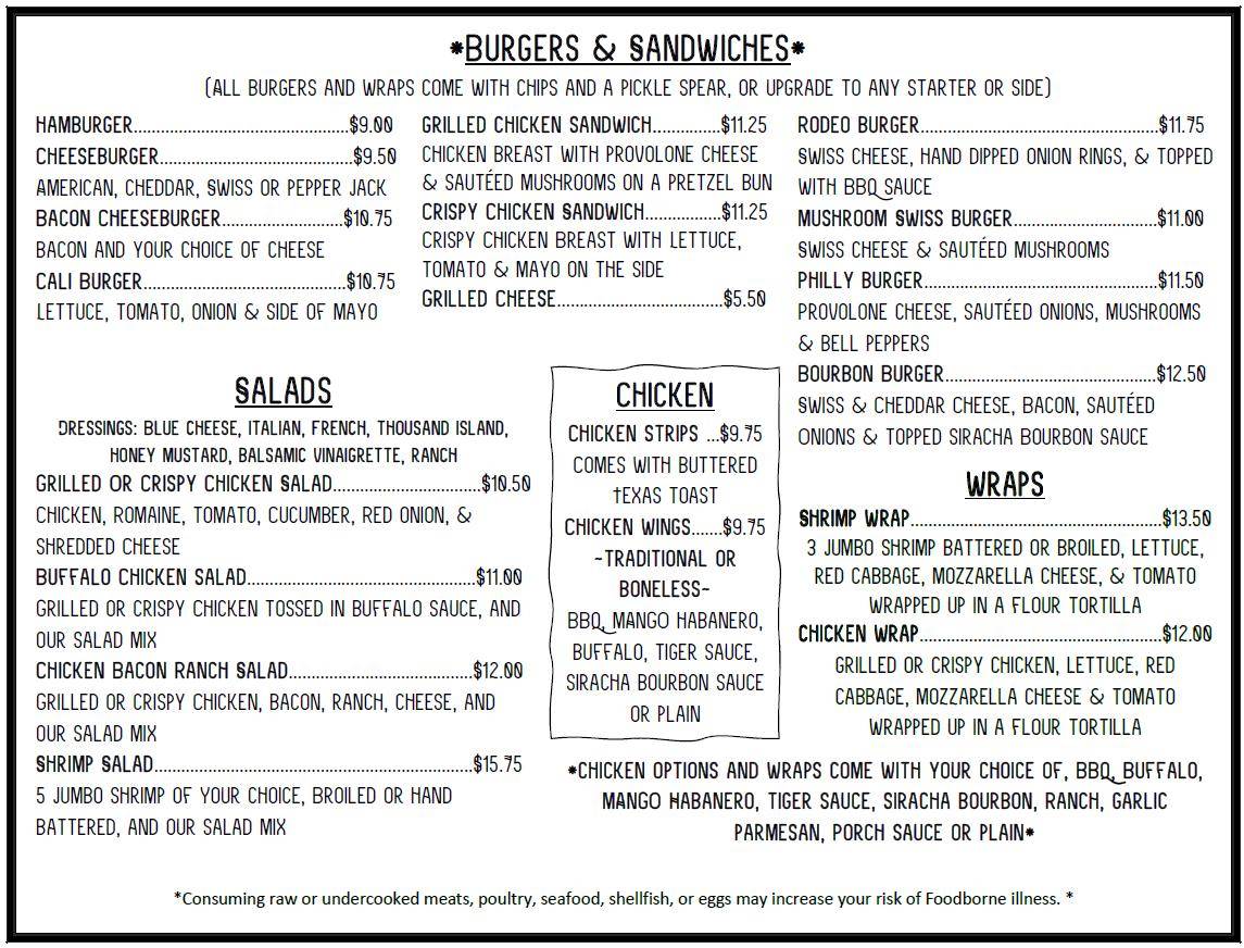 Menu at The Front Porch Bar And Grill, Kellogg