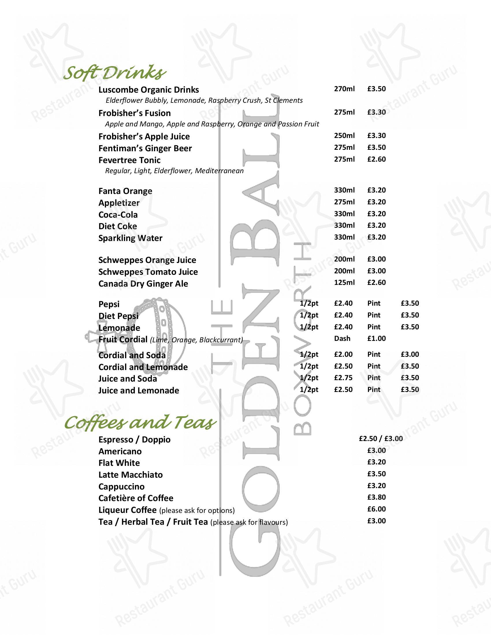 Menu at The Golden Ball pub & bar, Boxworth