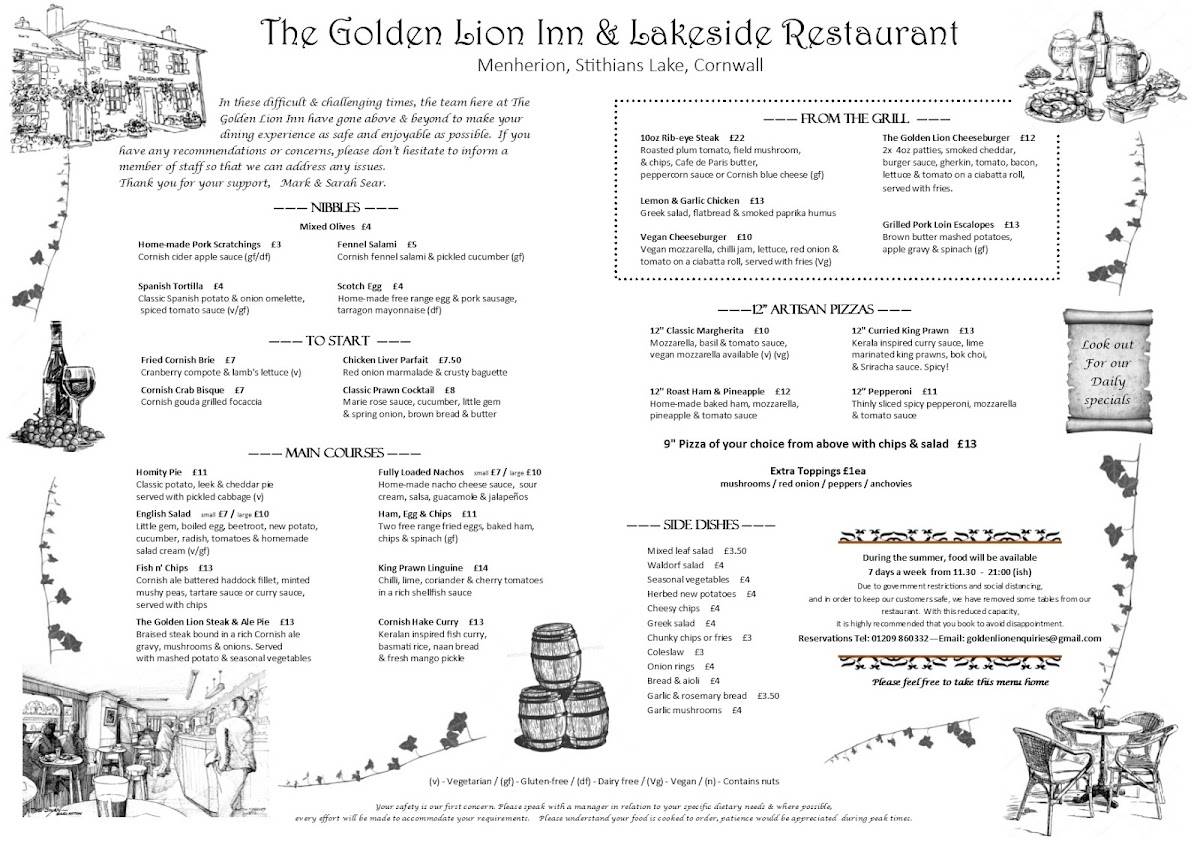 Menu at The Golden Lion Inn pub & bar, Redruth